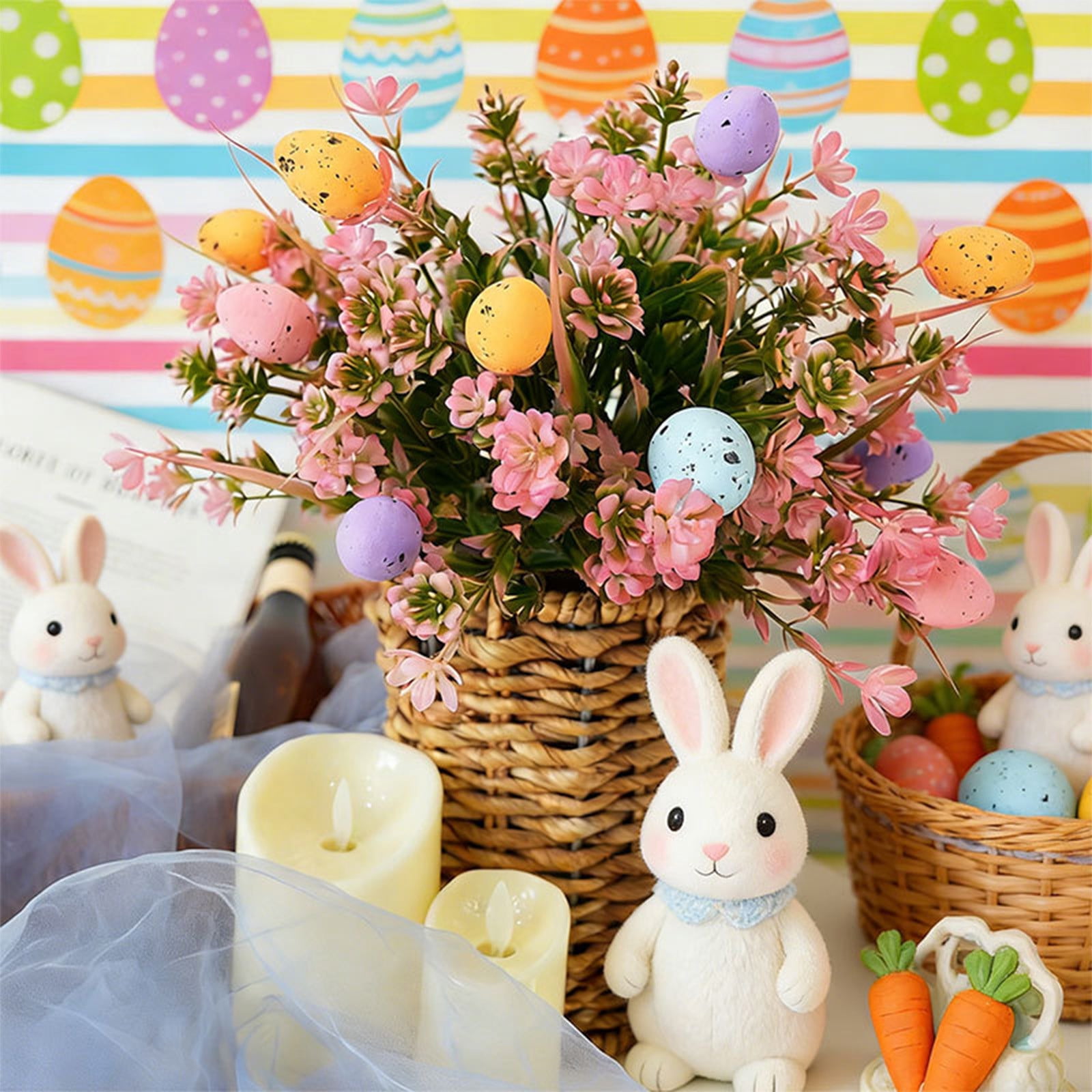 chaungfeng Easter Egg Bouquet, Artificial Flower Arrangement with Foam ...