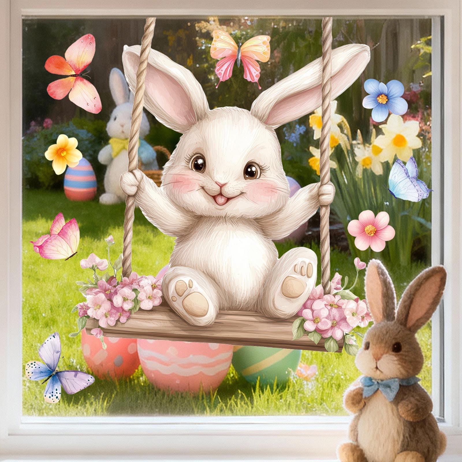 chaungfeng Easter Window Clings - Happy Easter Bunny Eggs Window ...