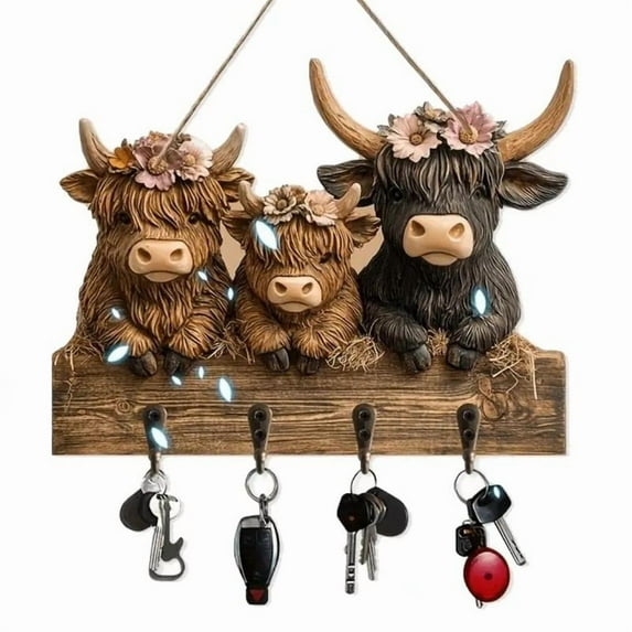 chaungfeng Highland Cow Key Holder Wall Mount, Personalized Wooden ...