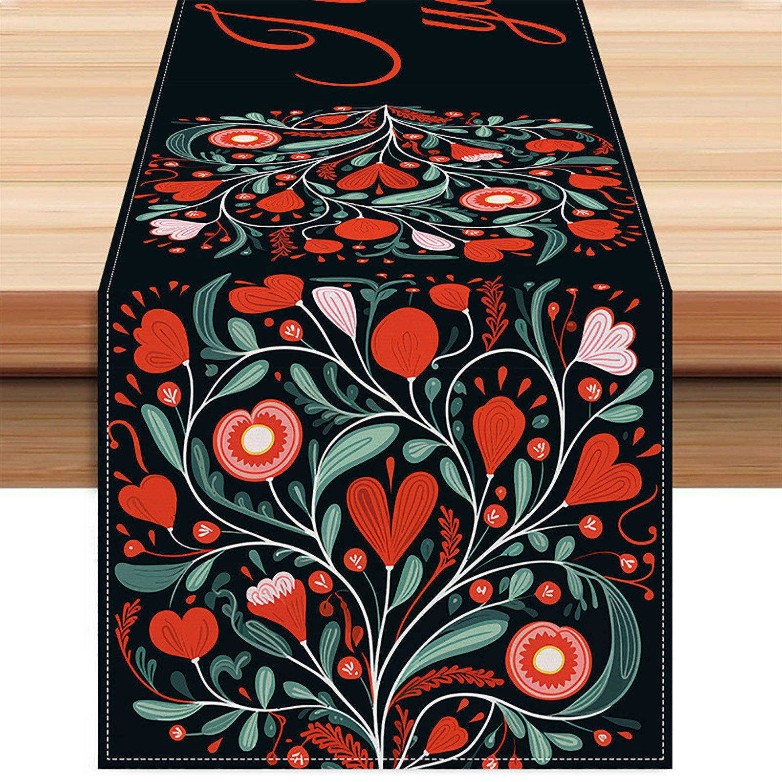 chaungfeng Valentine's Day Love Heart Table Runner, Valentine Red Table ...
