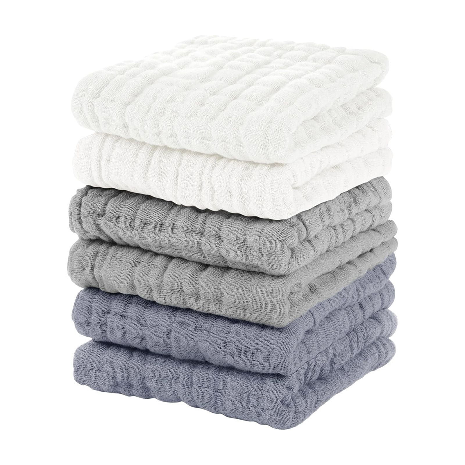 chaungfeng Washcloths 6 Pack, Cotton Wash Cloths, Large 12" x 12" Burp ...
