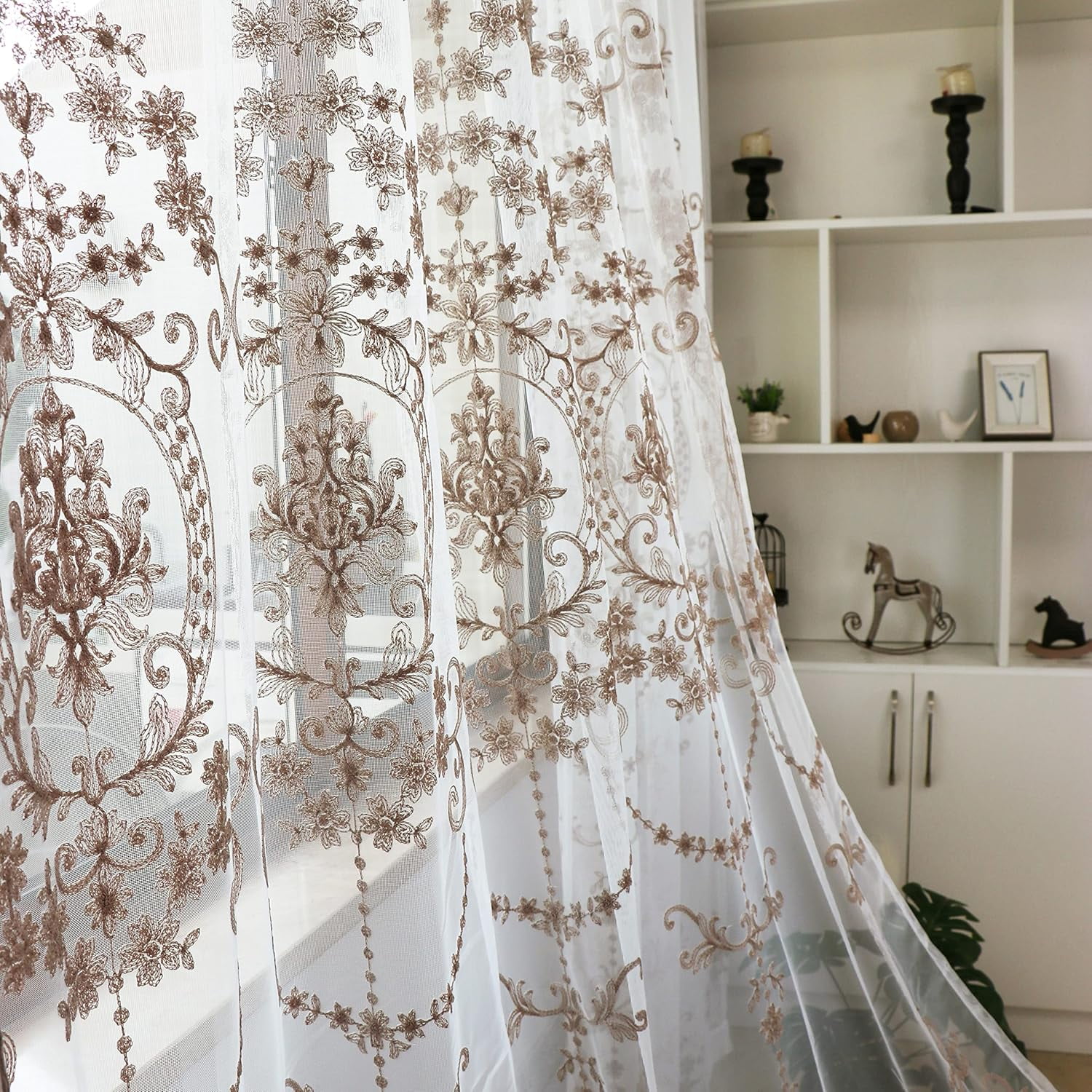 chdqwer 2 Panels White European Style Sheer Curtain Embroidered Window ...