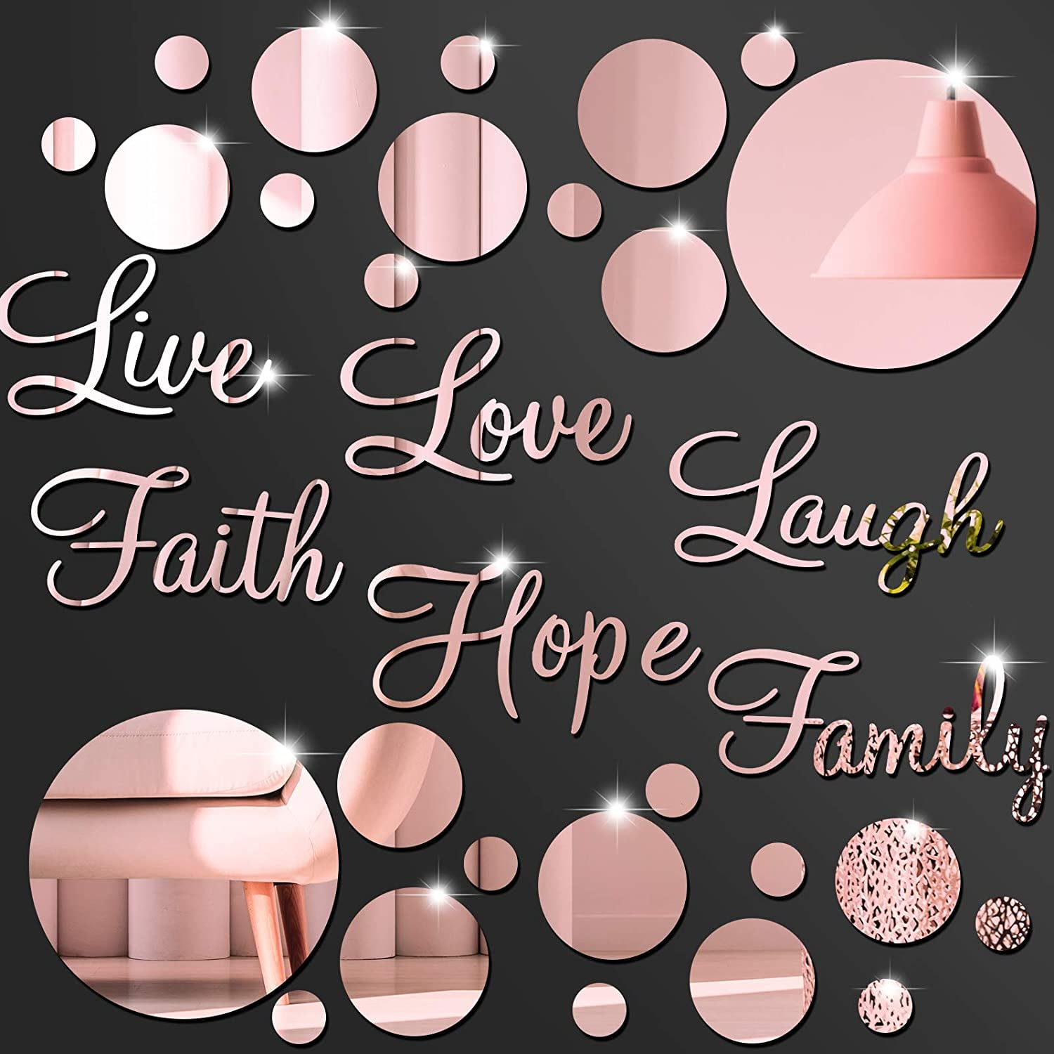 czqnlg 3D Acrylic Mirror Wall Decor Stickers 6 Word DIY Faith Live ...