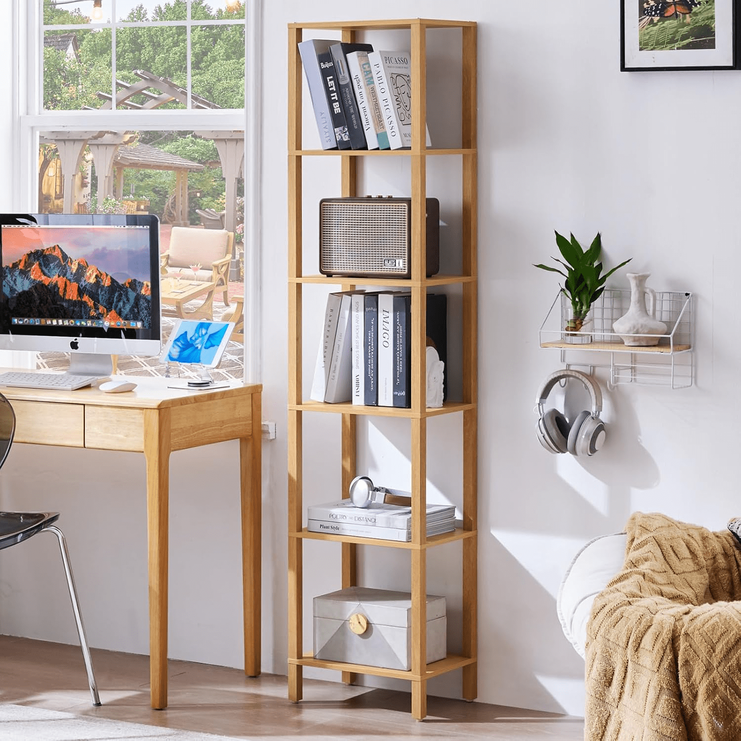 chdqwer 4 Tier Tall Wooden Bookshelf with Storage - Small Bookcase for ...