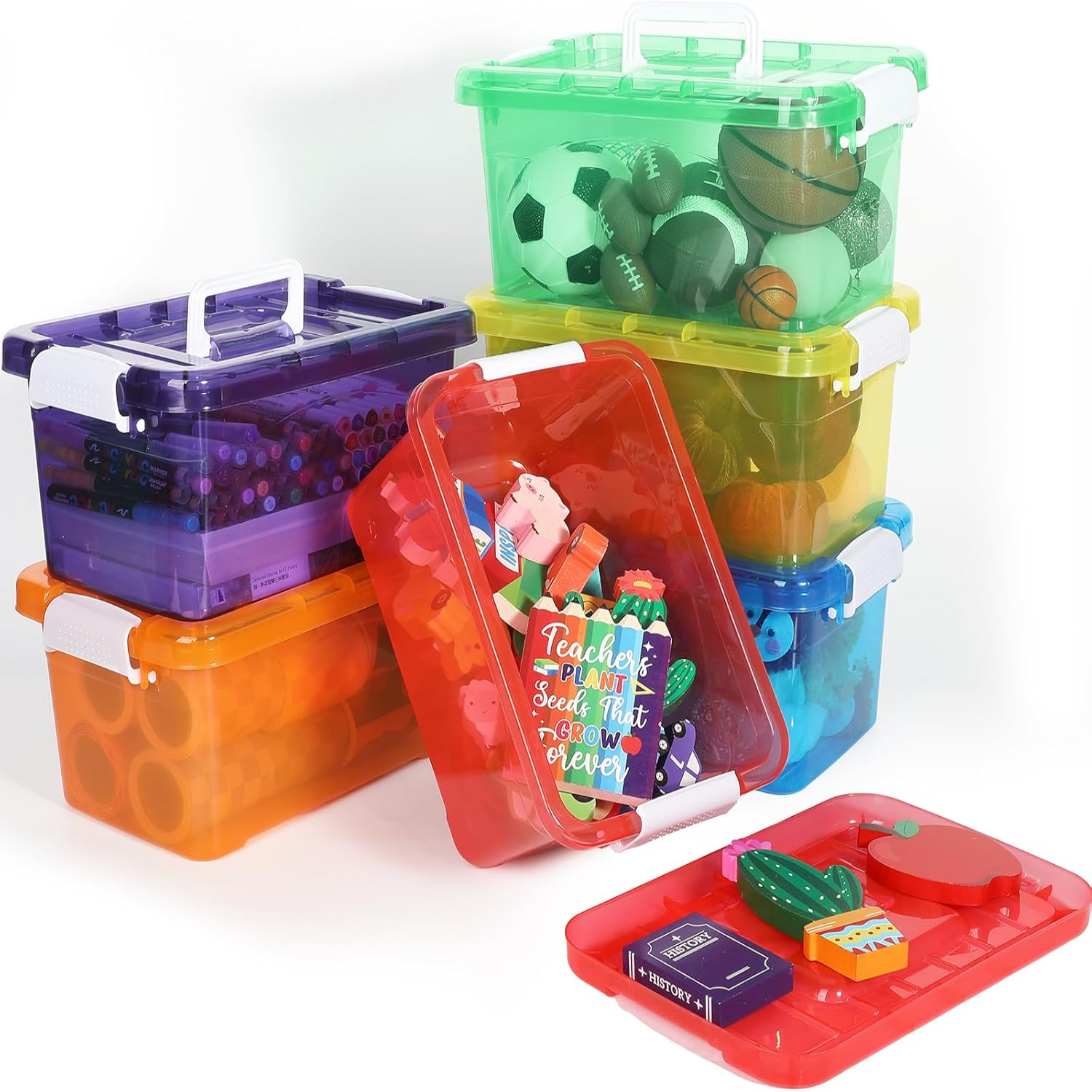 chdqwer 6 Pack 7 Quart Colorful Plastic Storage Bins with Lids Storage ...