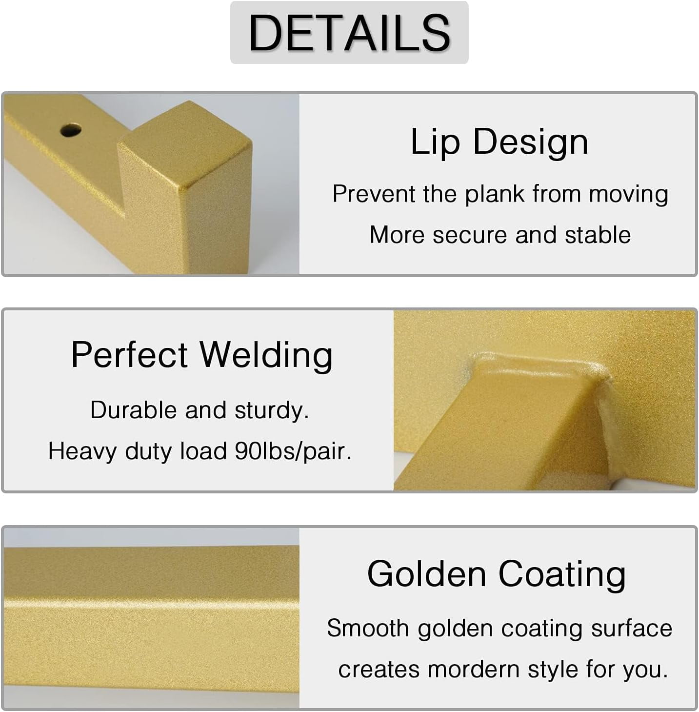 chdqwer 6 Pack Gold Shelf 12 Inch Floating Shelf Bracket with Lip ...