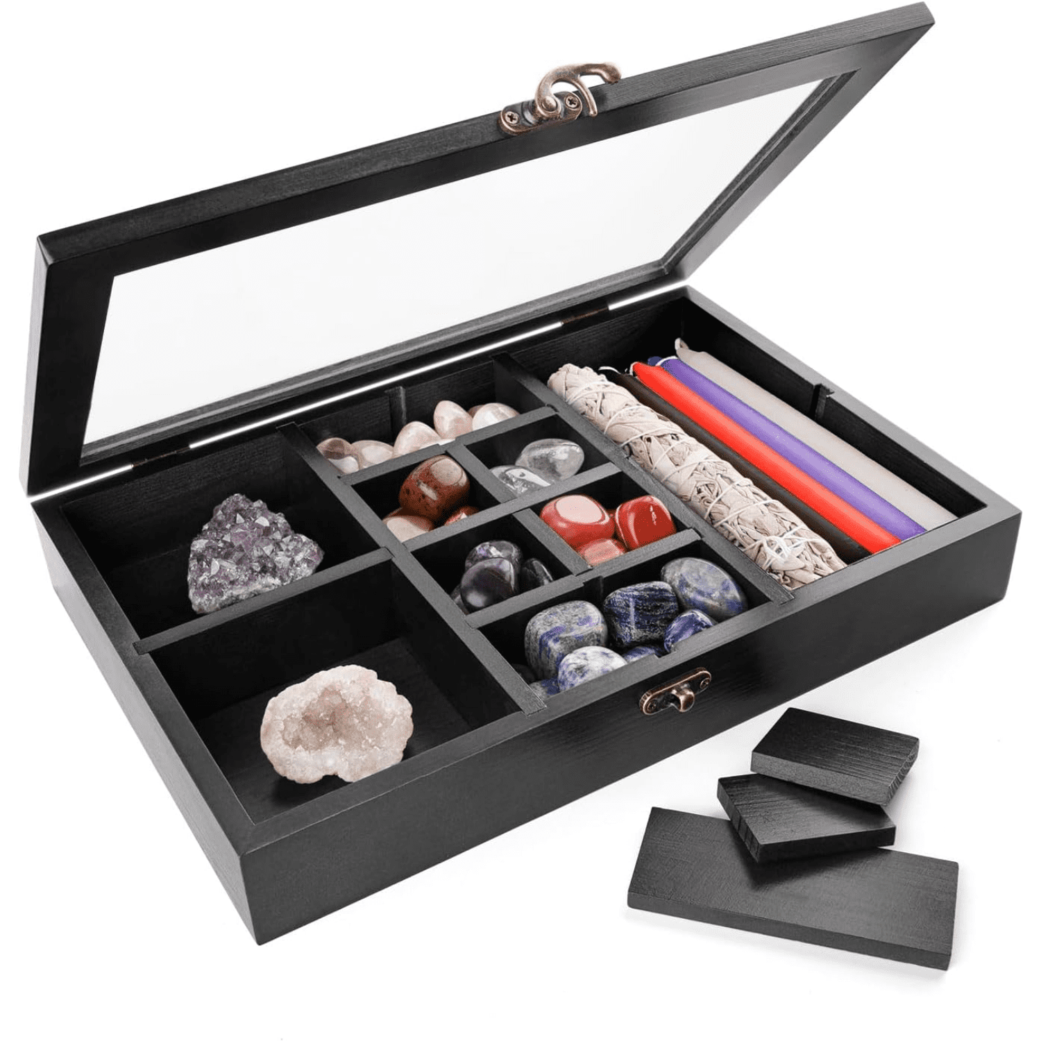 chdqwer Adjustable Rock Display Case Crystal Collection with Shelves ...