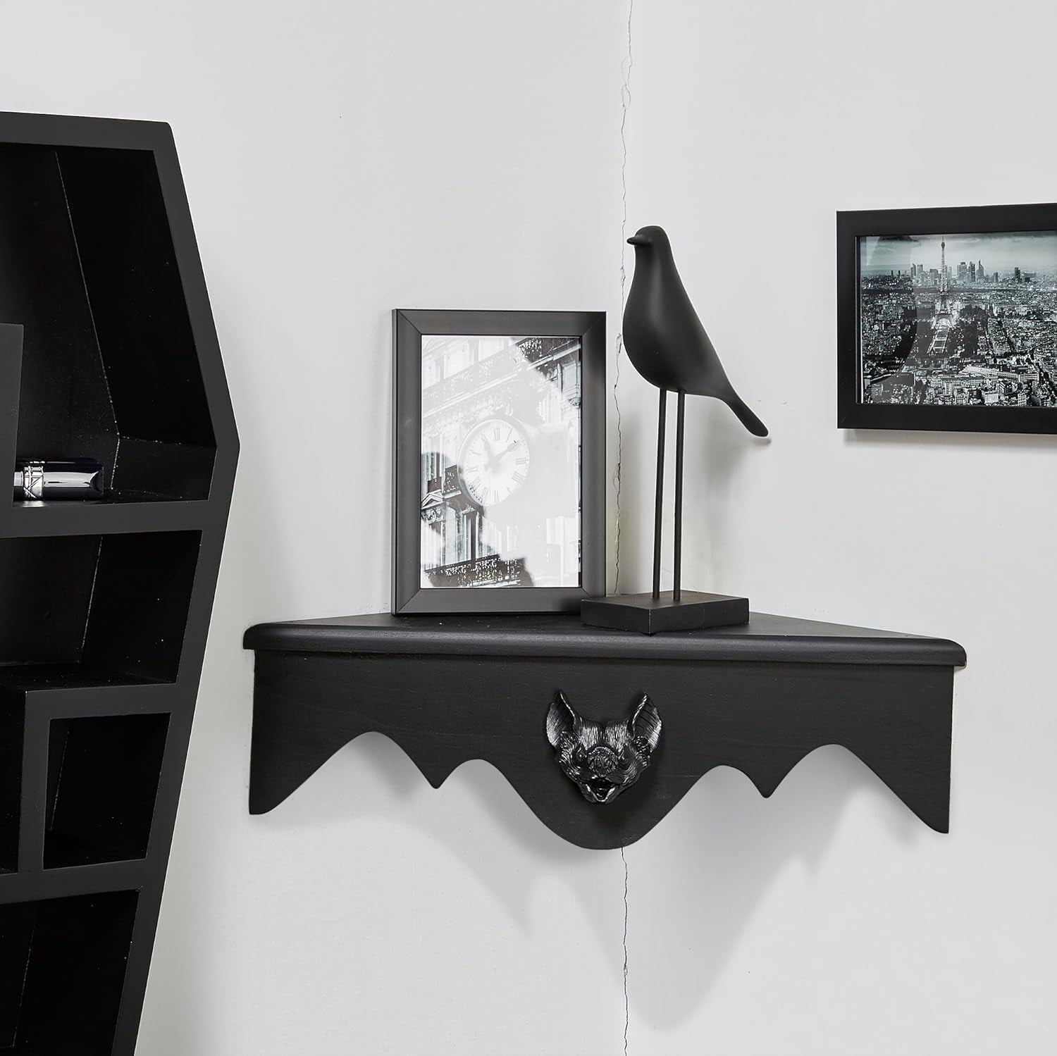 chdqwer Bat Corner Shelf Black Flying Bat Floating Corner Shelf Wood ...