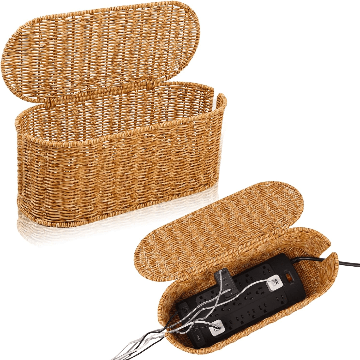 chdqwer Cable Management Handmade Rattan Cable Organizer 2 Open Slots ...