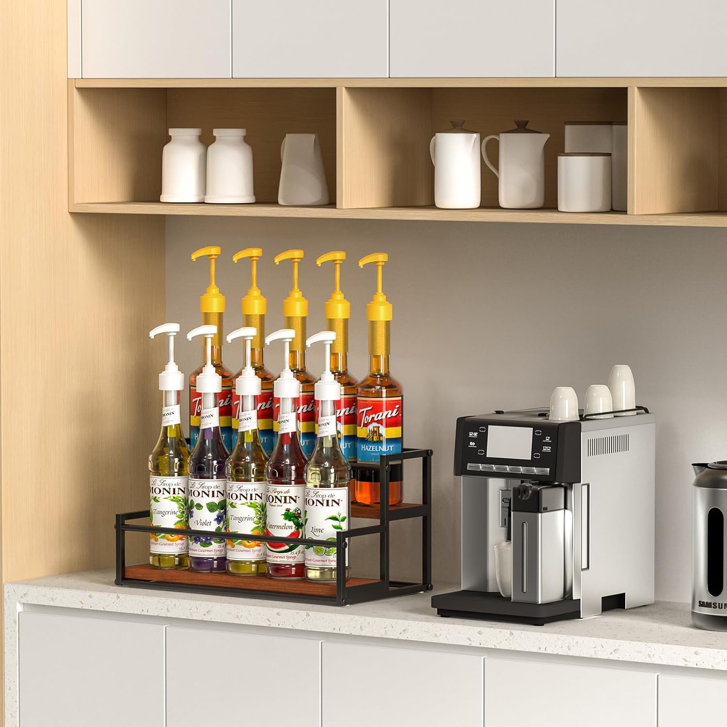 chdqwer Coffee Syrup Rack Organizer 3-Tier 12 Syrup Bottles Holder ...