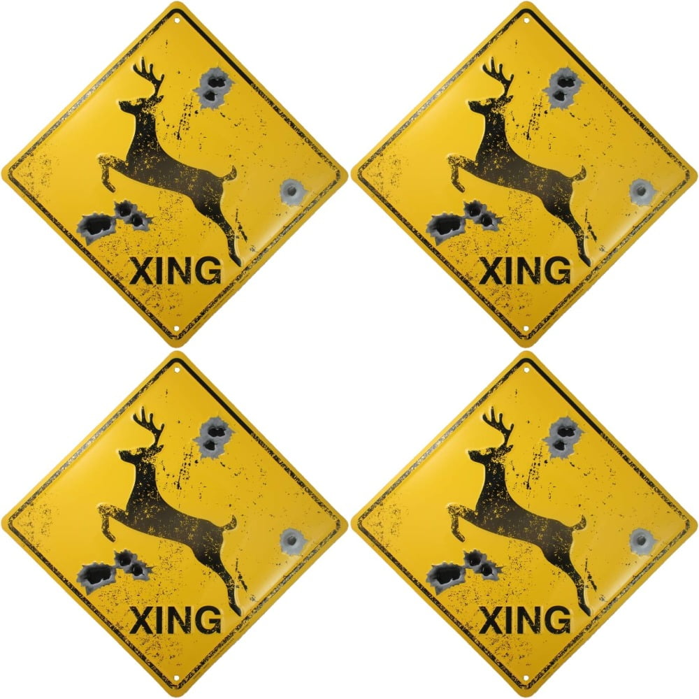 chdqwer DEER CROSSING SIGN Metal/BULLET HOLES/Rustic Hunting Cabin ...