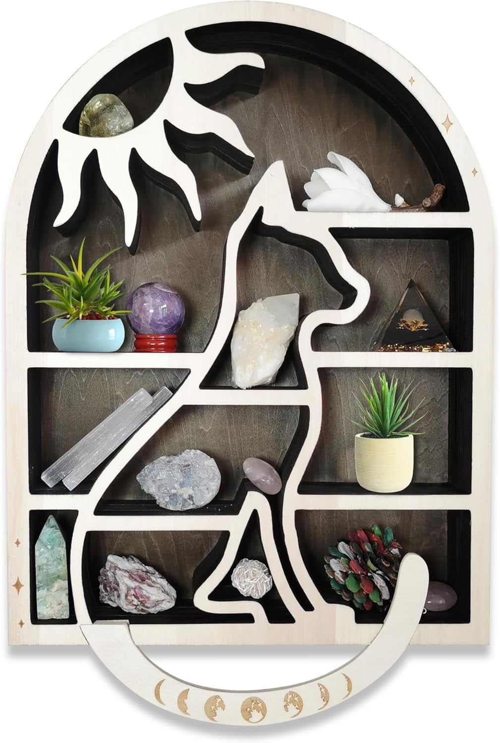 chdqwer Ella & Emma Moon & Cat Wooden Crystal Display Shelf Crescent ...