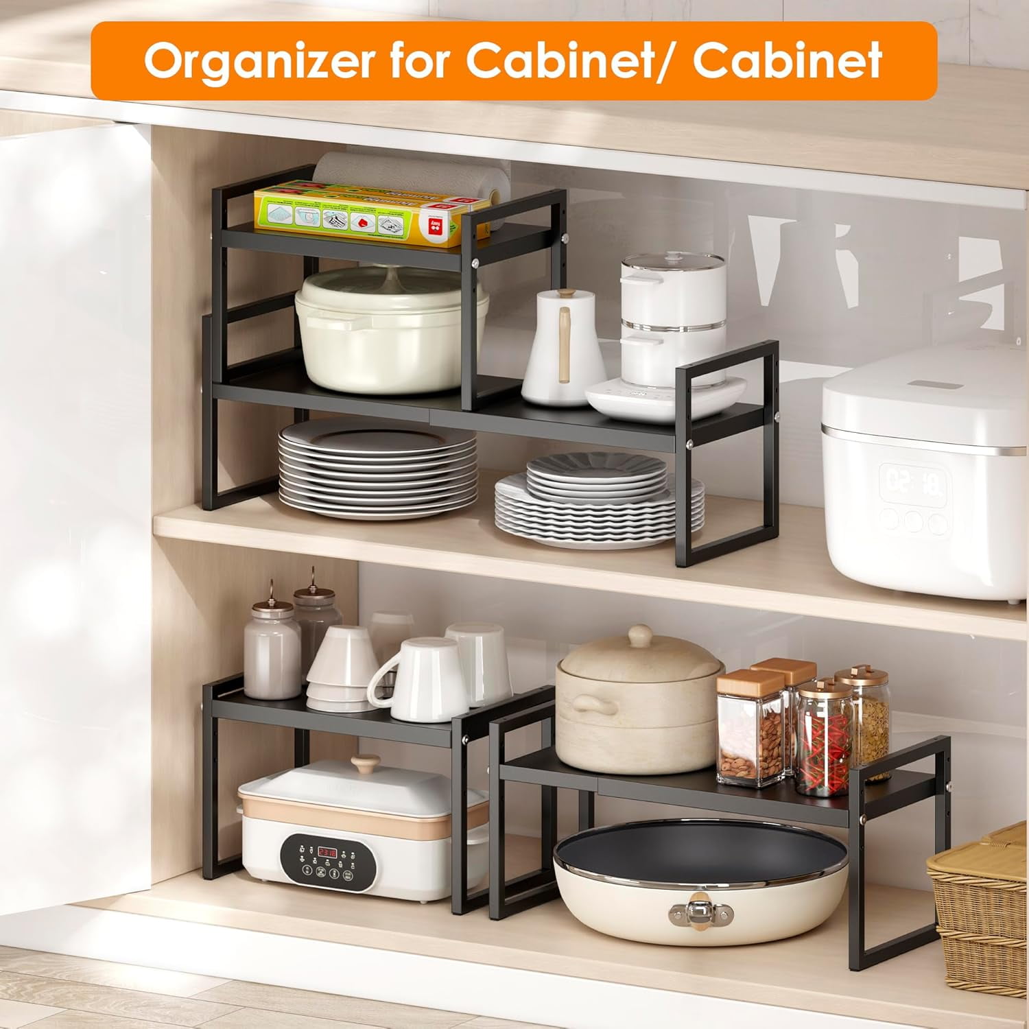 chdqwer Expandable kitchen Countertop Organizer Stackable Cabinet Shelf ...