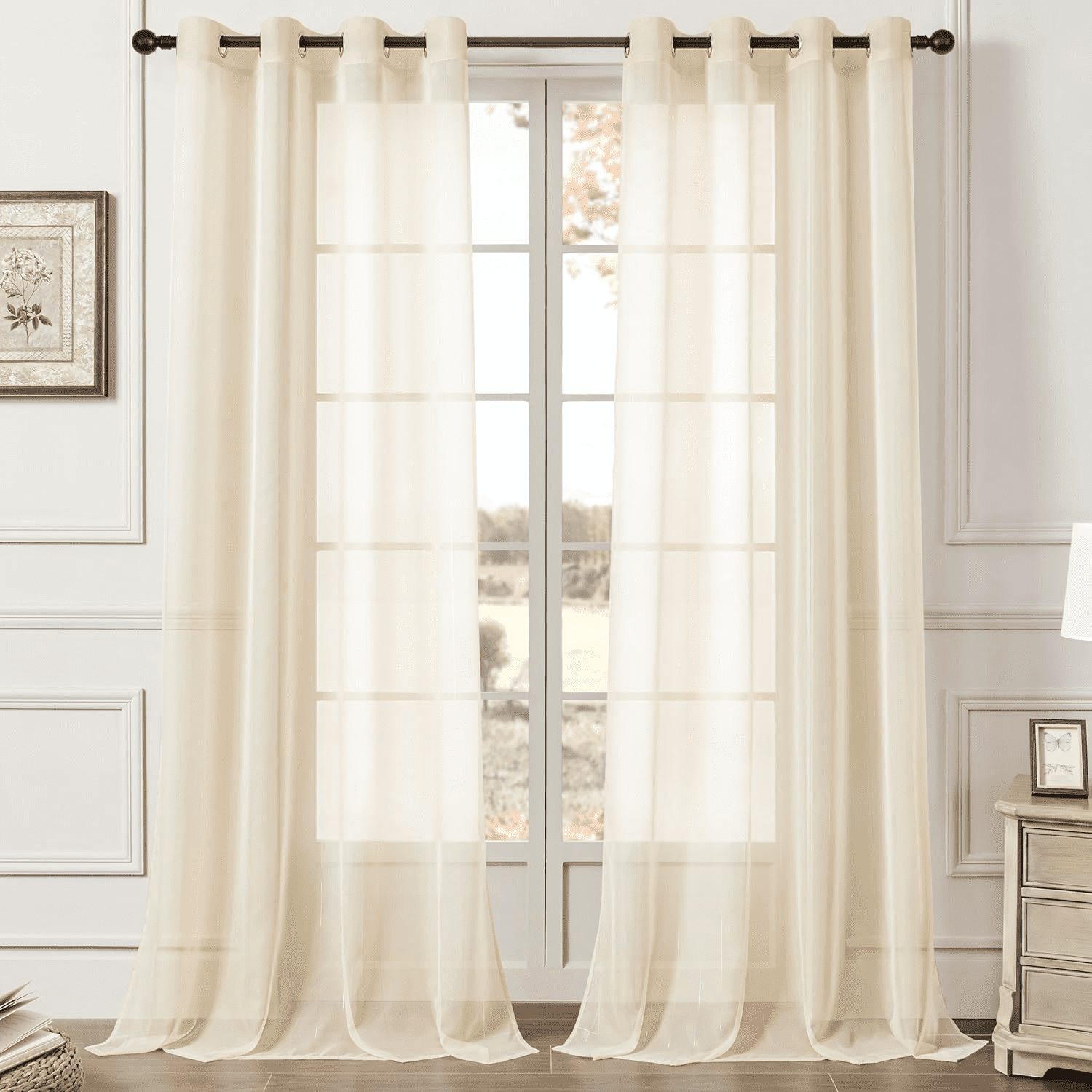 chdqwer Foil Stripe Gold Sheer Curtains 84 inches Length 2 Panels with ...