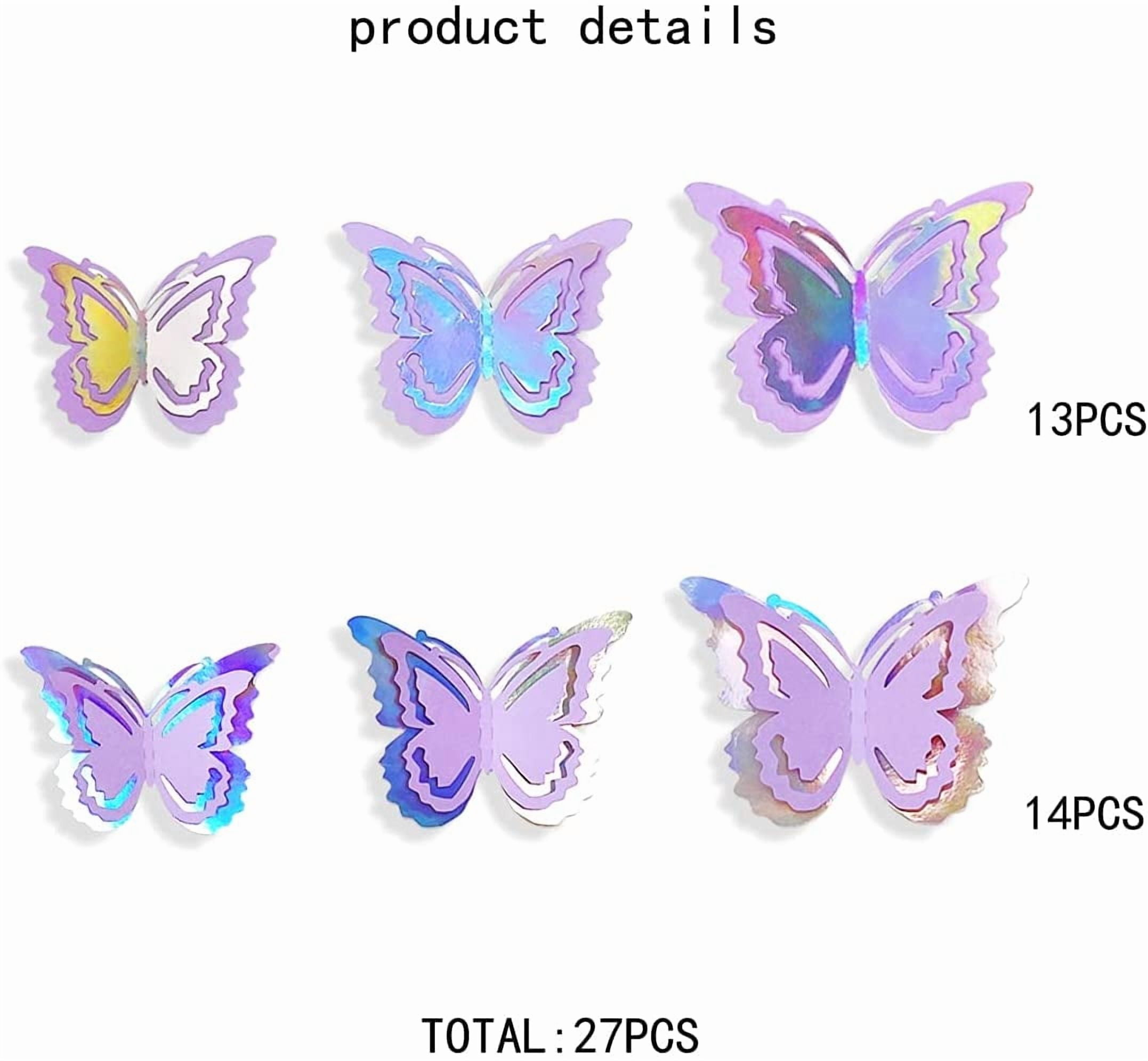 chdqwer Iridescent Purple Butterfly Decorations Stickers Lavender 3D Butterfies Wall Art ...