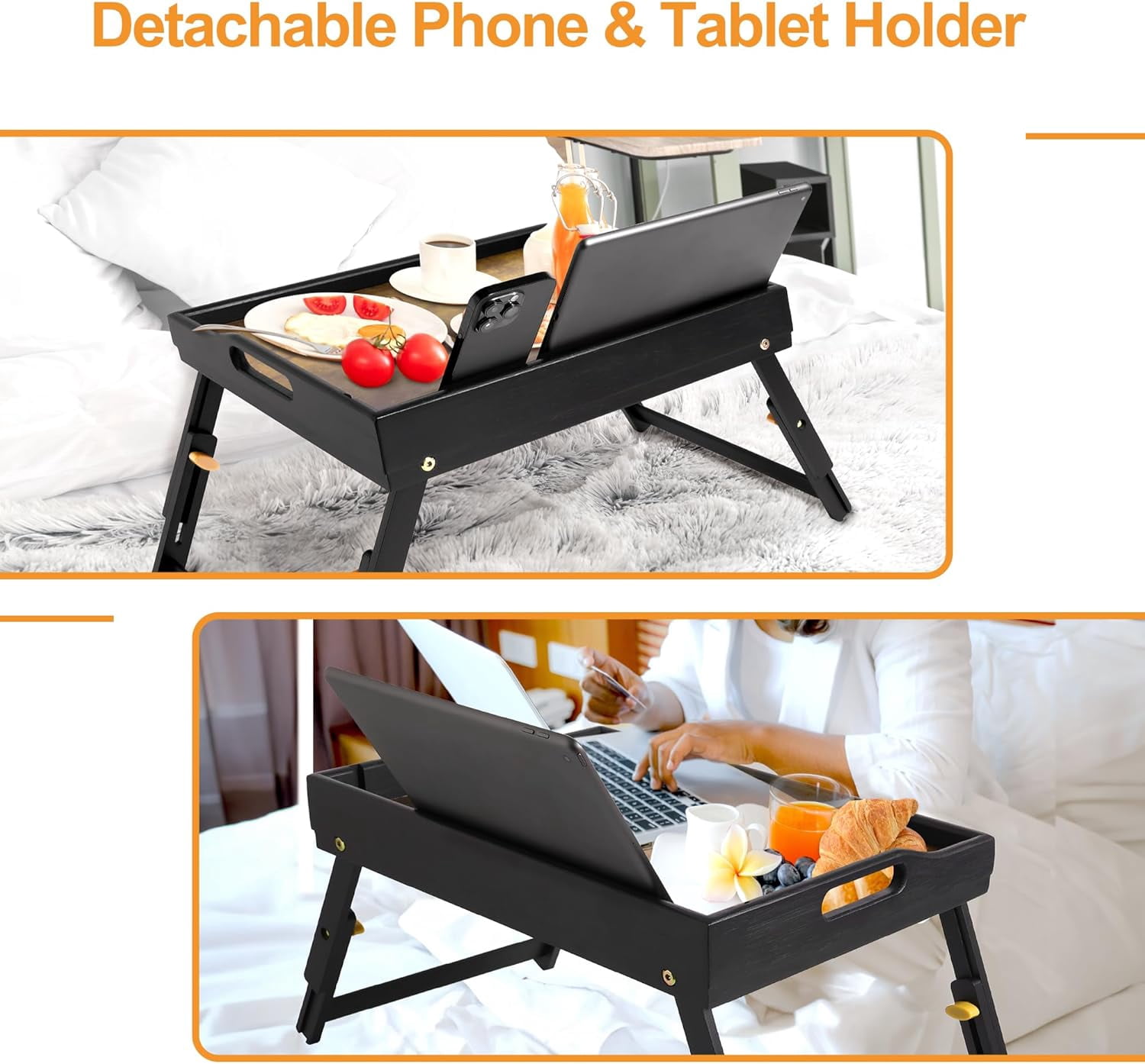 chdqwer JKLCH 2 Pack Bed Tray with Handles Folding Legs Breakfast Food ...