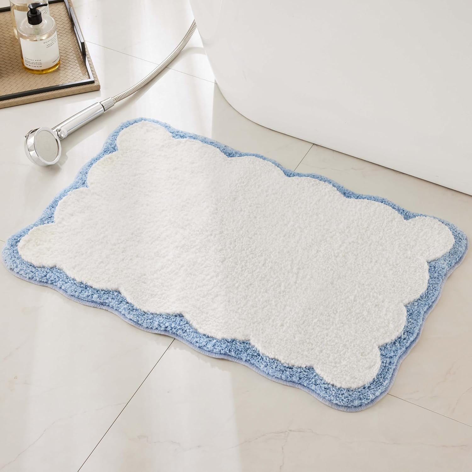 sdzifto KFHDMCV Microfiber Bathroom Rugs Bath Rug with Blue Scalloped Piping Cute Aesthetic ...