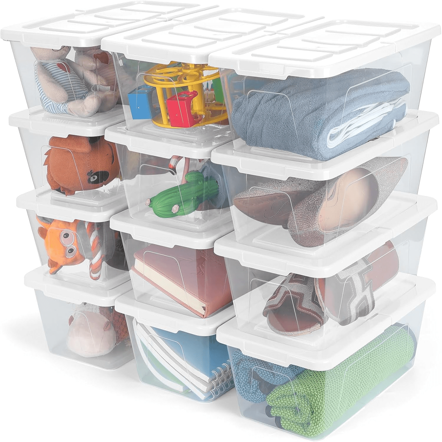 chdqwer Plastic Storage Bins with Lids 12 Packs Set Storage Boxes with ...
