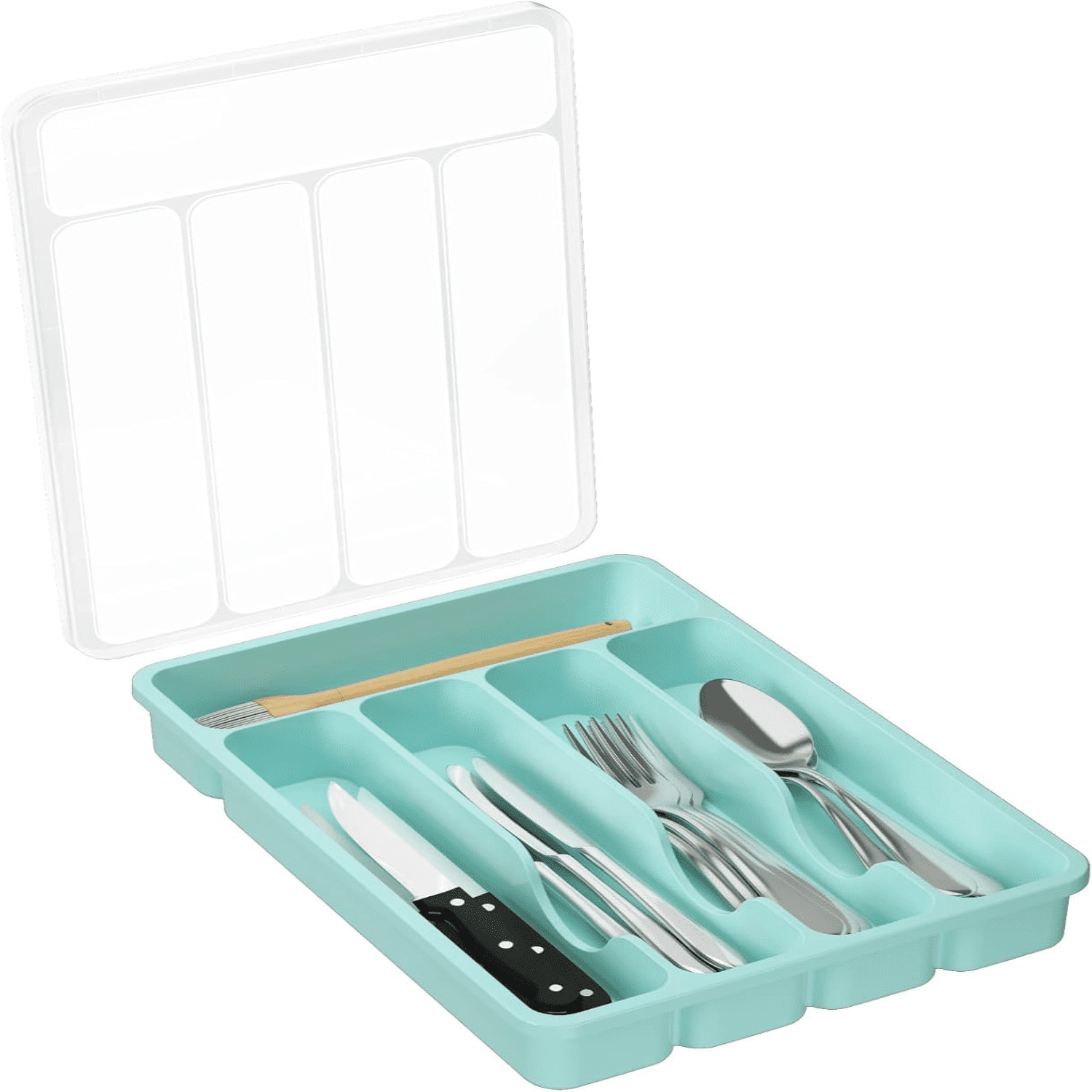 chdqwer Silverware Organizer with Lid Covered Utensil Tray for Kitchen ...