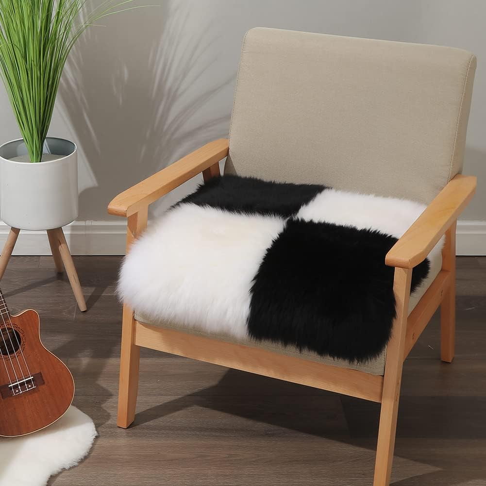 chdqwer Square Fur Sheepskin Chair Cover Seat Cushion Pad Super Soft ...