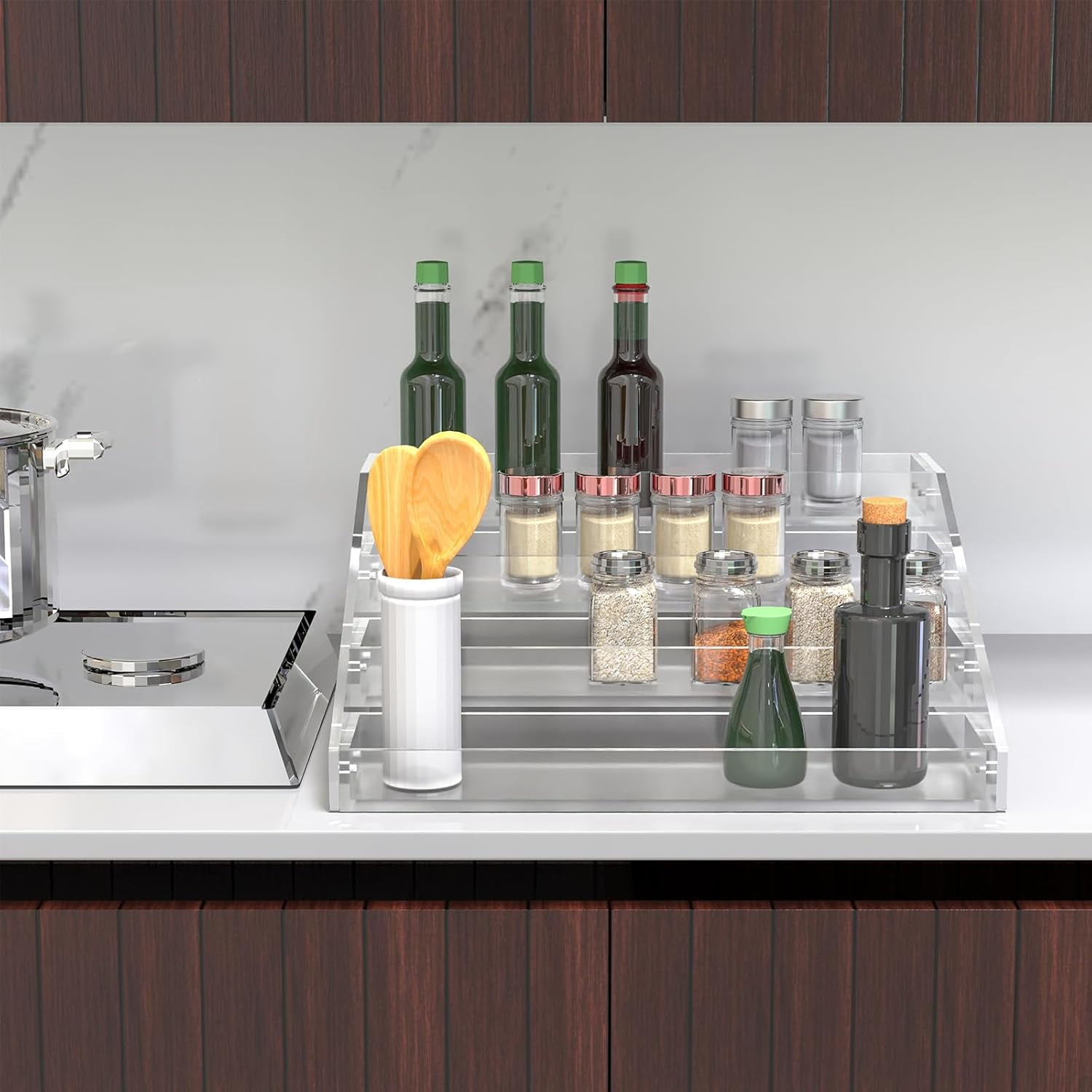 chdqwer Tiered Spice Rack Seasoning Organizer Clear Acrylic Vertical ...