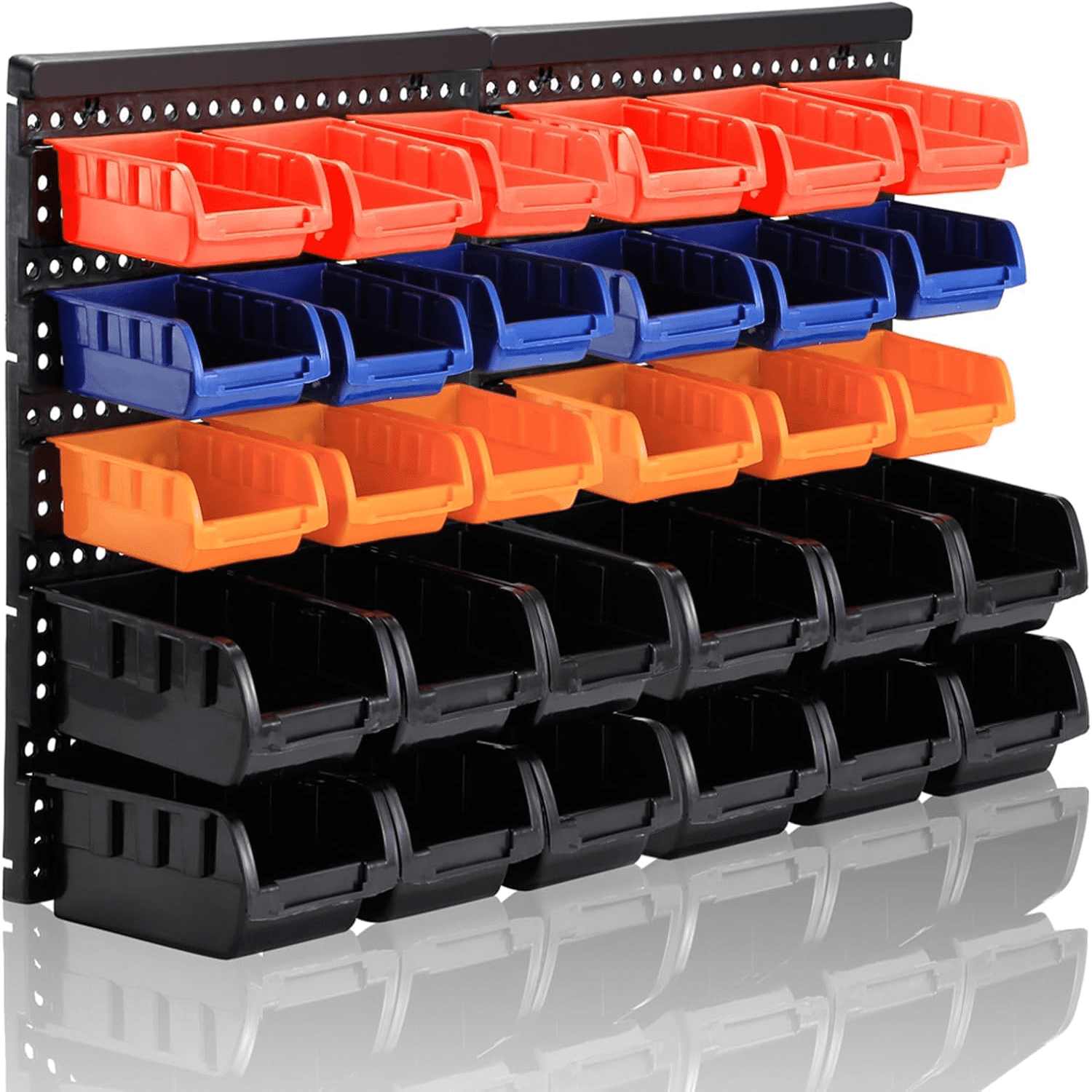 Hltser Wall Mounted Storage Bins Parts Rack 4 Colors 30PCS Bin ...