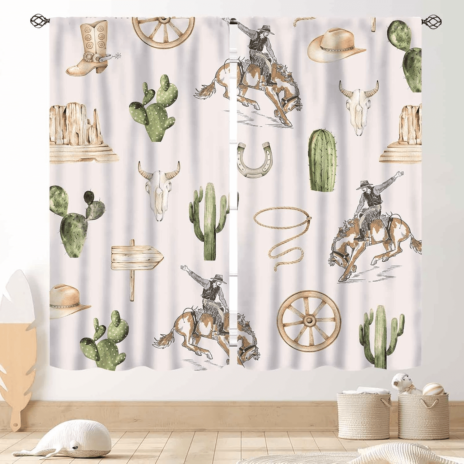 chdqwer Western Curtains for Bedroom Rustic Farmhouse Cowboys Riding ...