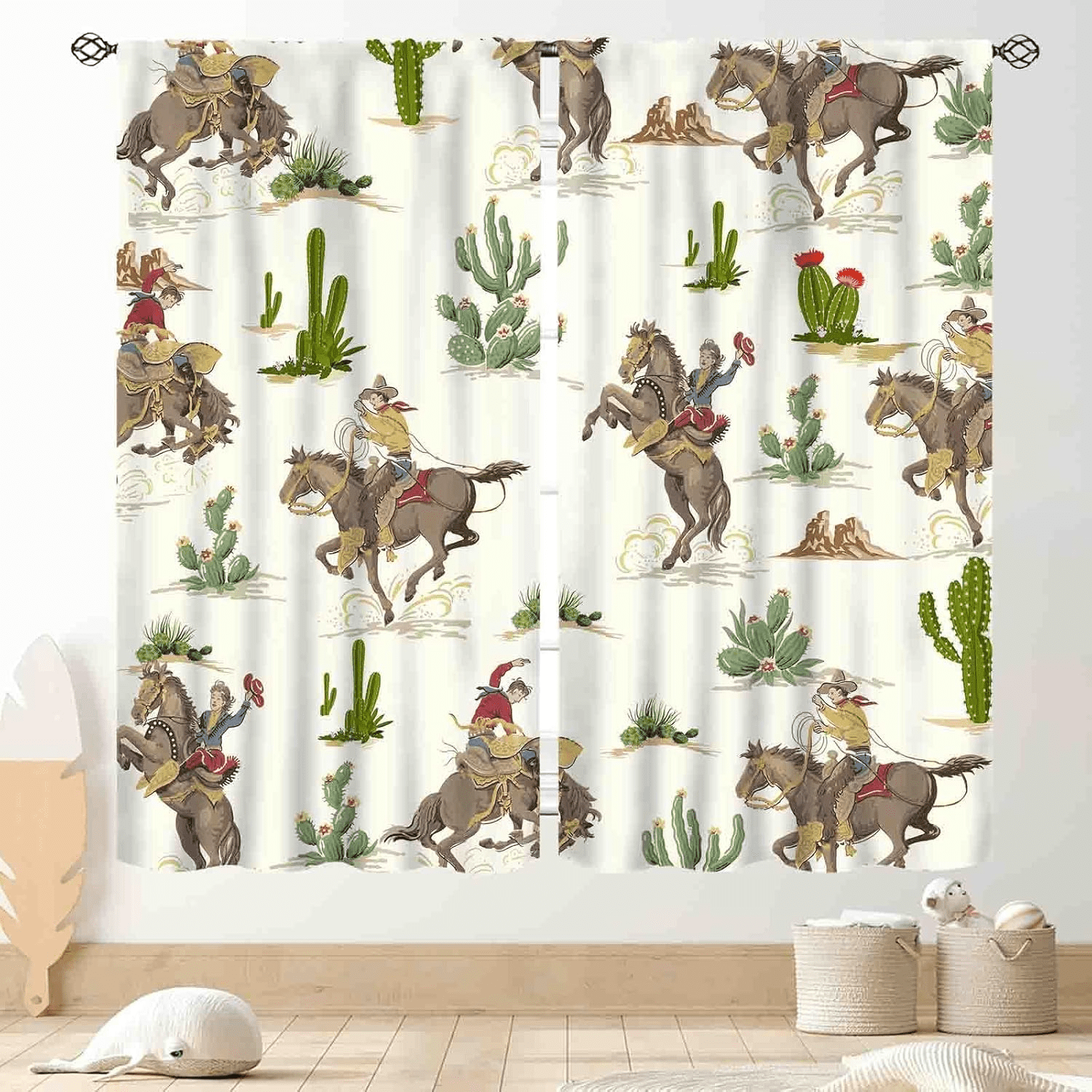 chdqwer Western Curtains for Bedroom Rustic Farmhouse Cowboys Riding ...
