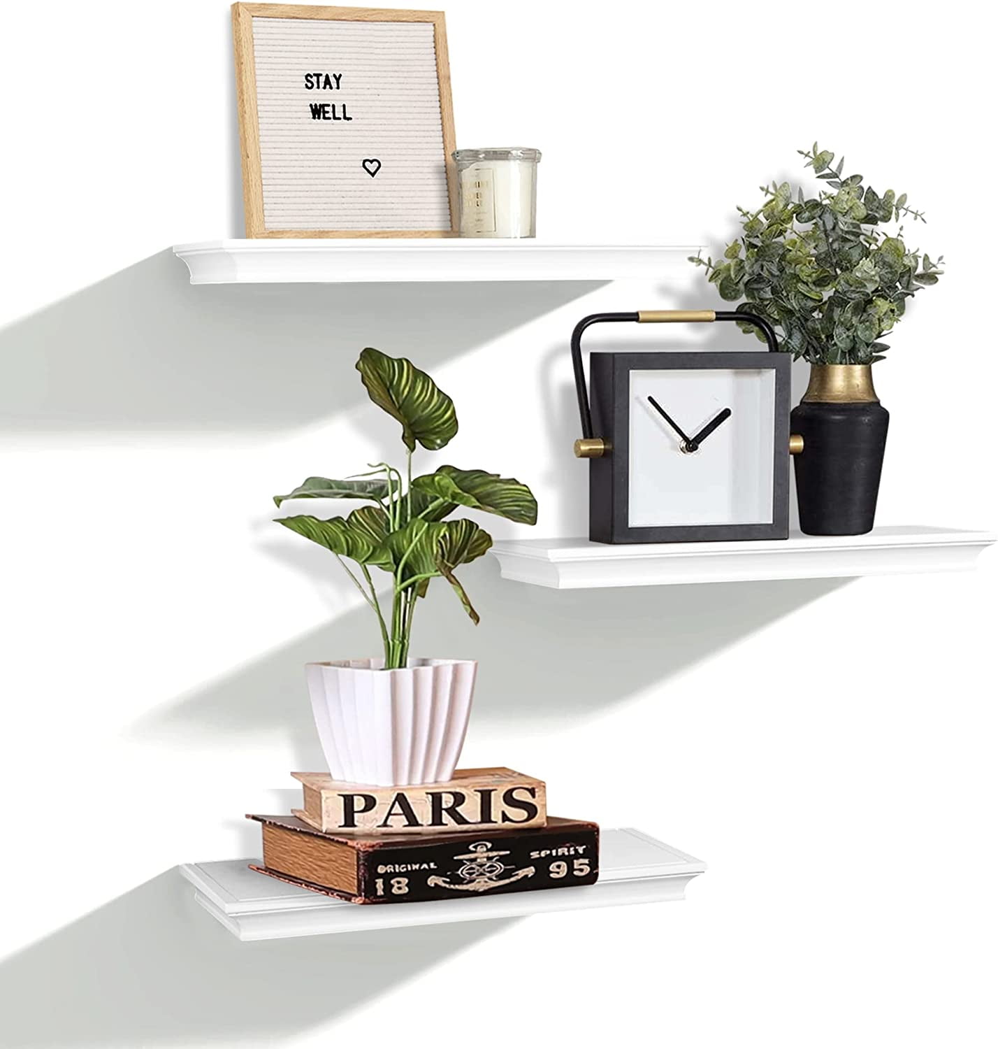 chdqwer White Floating Shelves - Modern Wall Mounted Shelves for Living ...