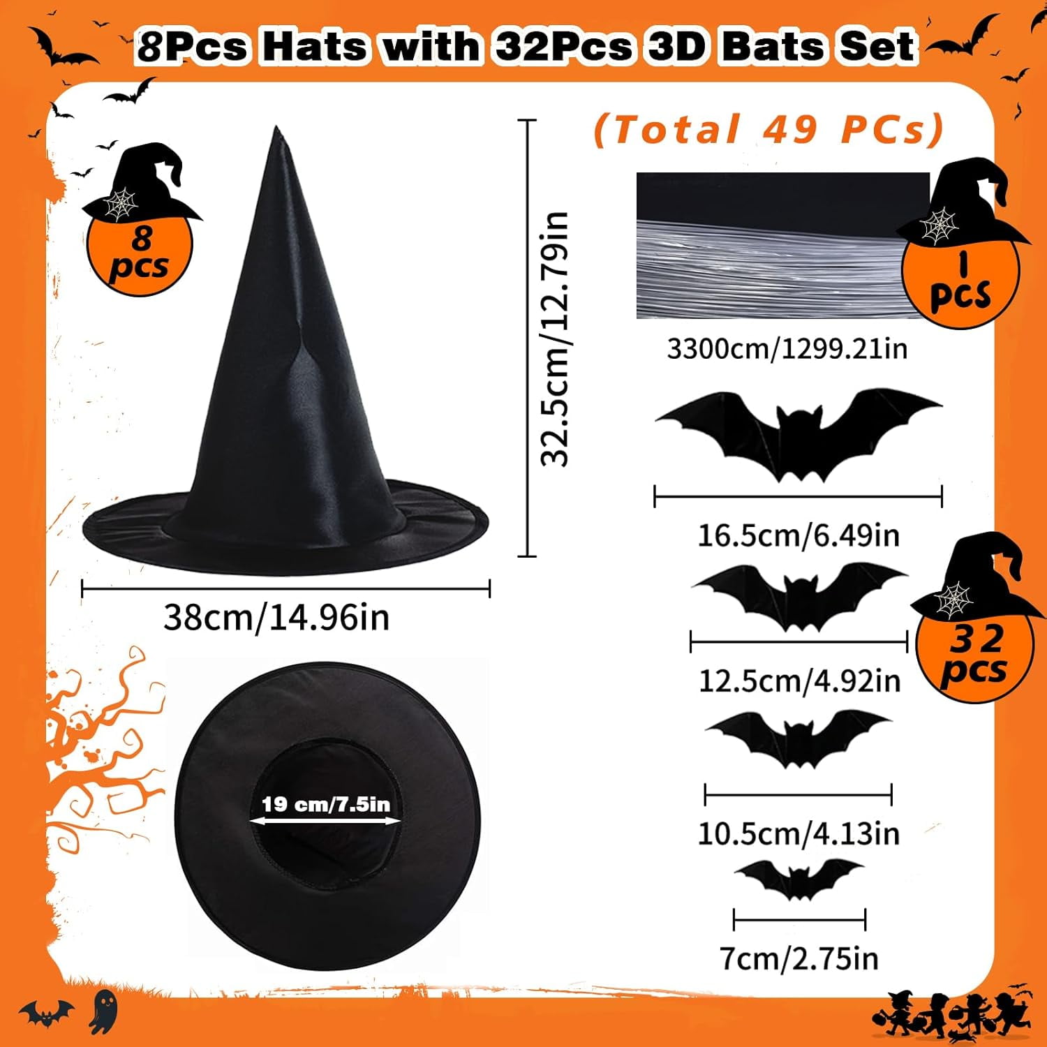 chdqwer Witch Hat Decorations - 8PCS Black Hanging Witch Hats & 32PCS ...