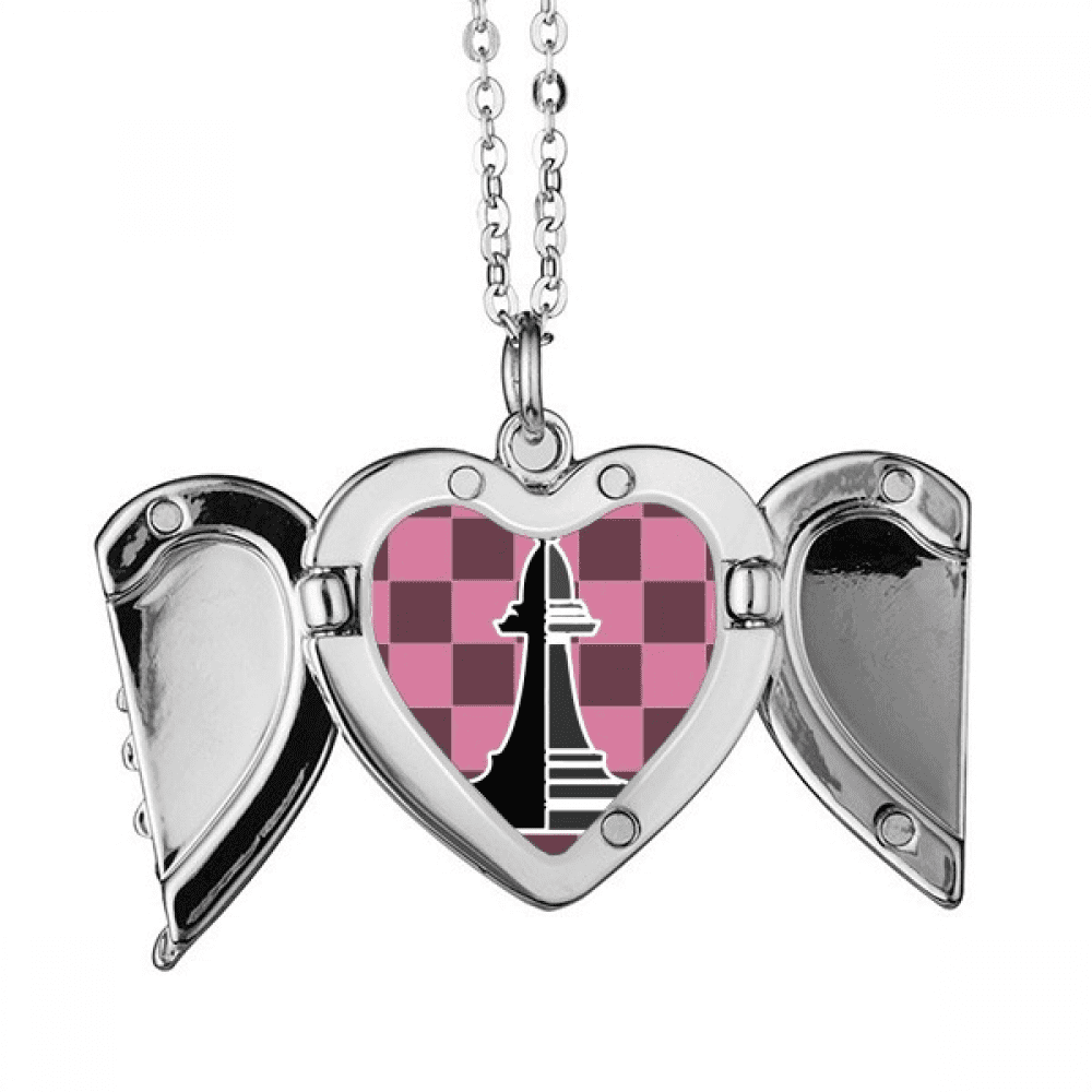 checkerboard bishop black word chess angel wings necklpendant fashion ...
