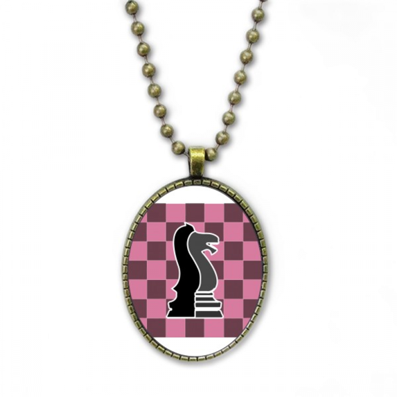 checkerboard knight black word chess necklace vintage chain bead ...