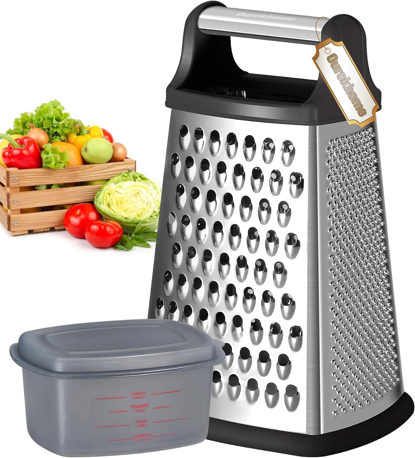 Cheese Grater with Handle, Stainless Steel Box Grater, 4 Side Kitchen ...