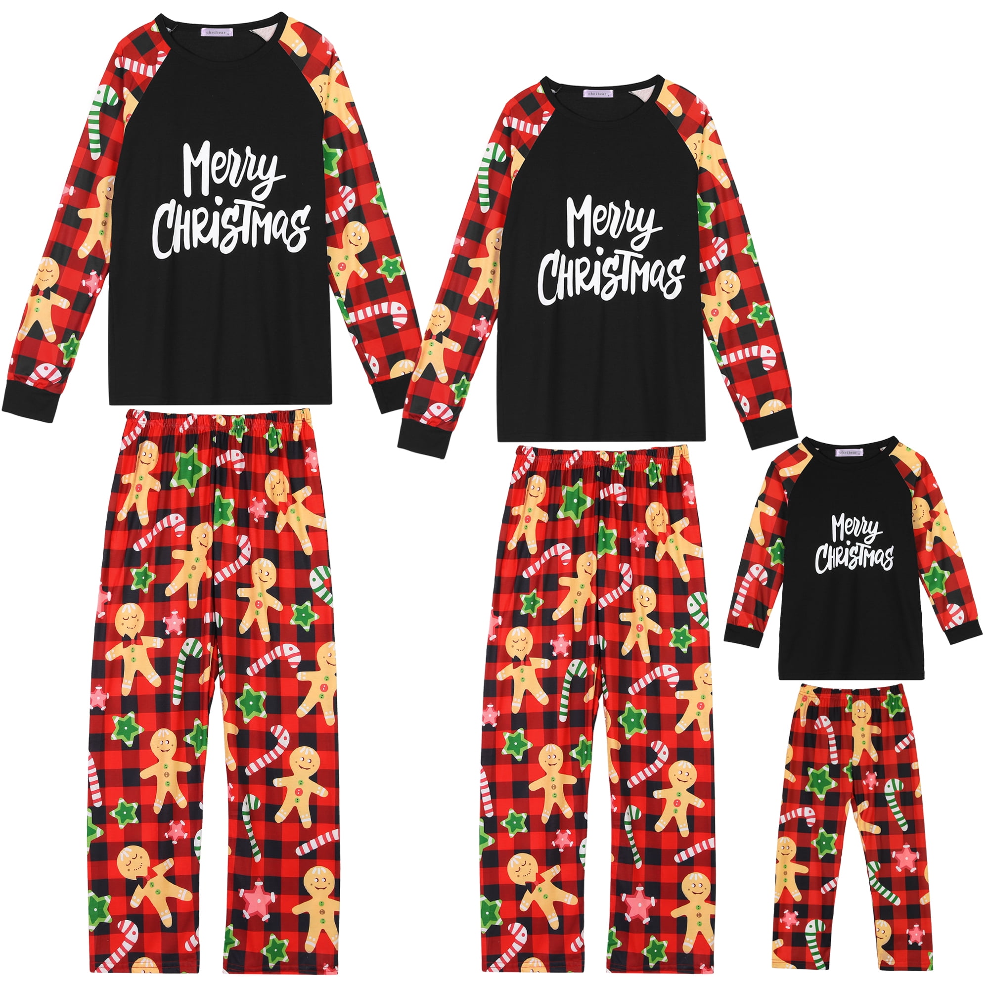 cheibear Christmas Gingerbread Man Print Long Sleeve Tee with Pants ...