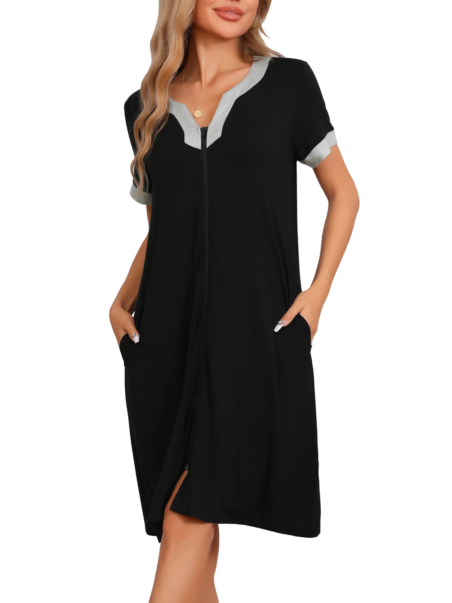 cheibear Cheibear Women's Zip-Up Front Nightgown Robe House Coat Short ...
