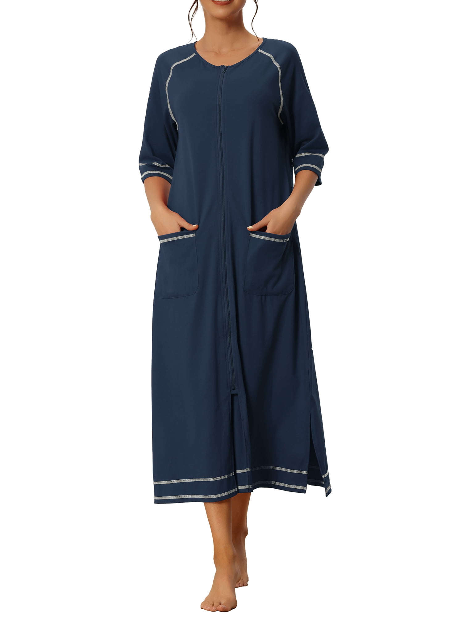 INSPIRE CHIC Women's Zipper Robe Long Sleeve Loungewear Housecoat Midi ...
