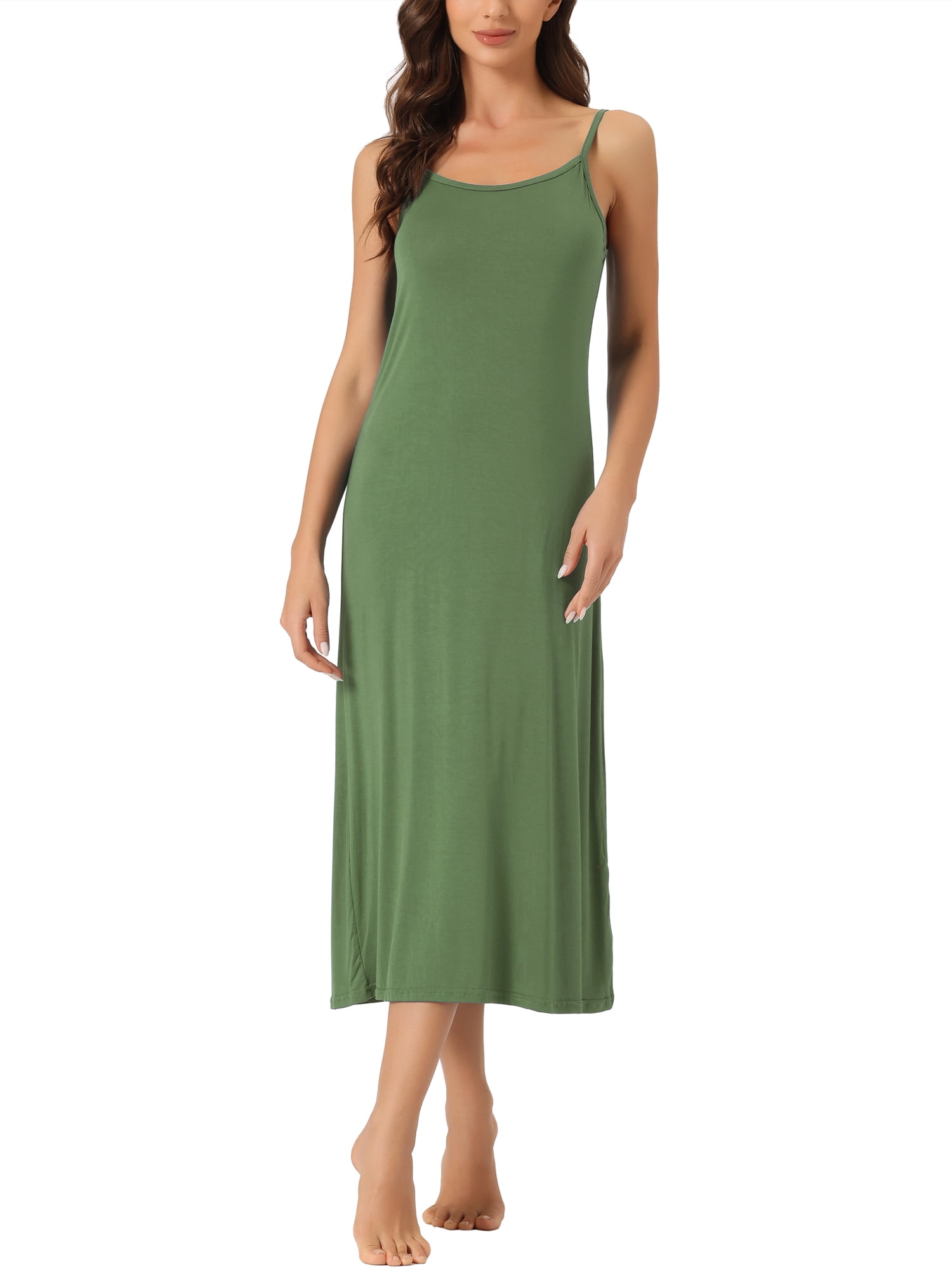 cheibear Women's Nightgown Spaghetti Strap Round Neck Sleep Under Full ...