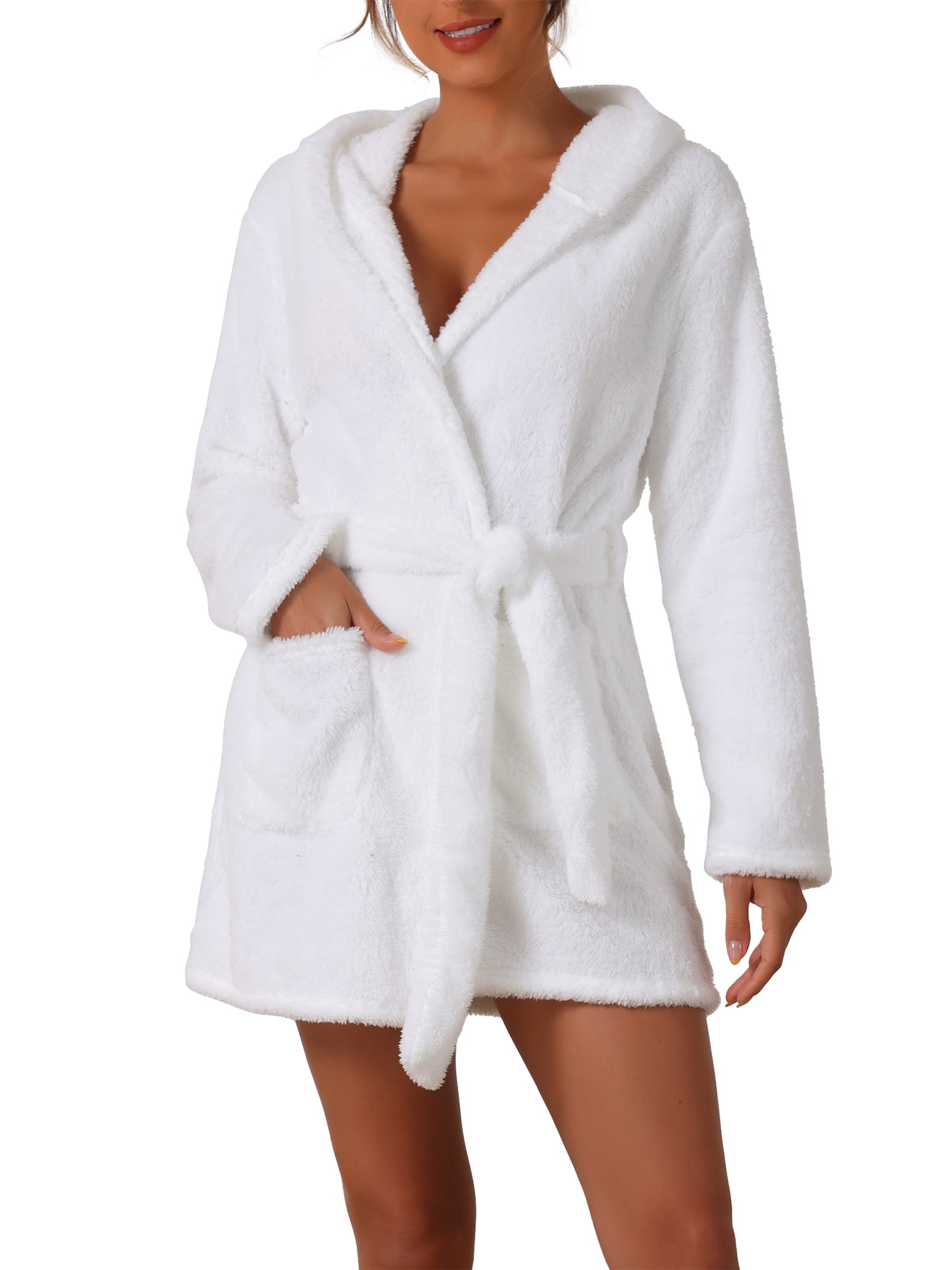 cheibear Women's Fuzzy Robe Belted Hooded Fleece Plush Bath Robe Fall ...