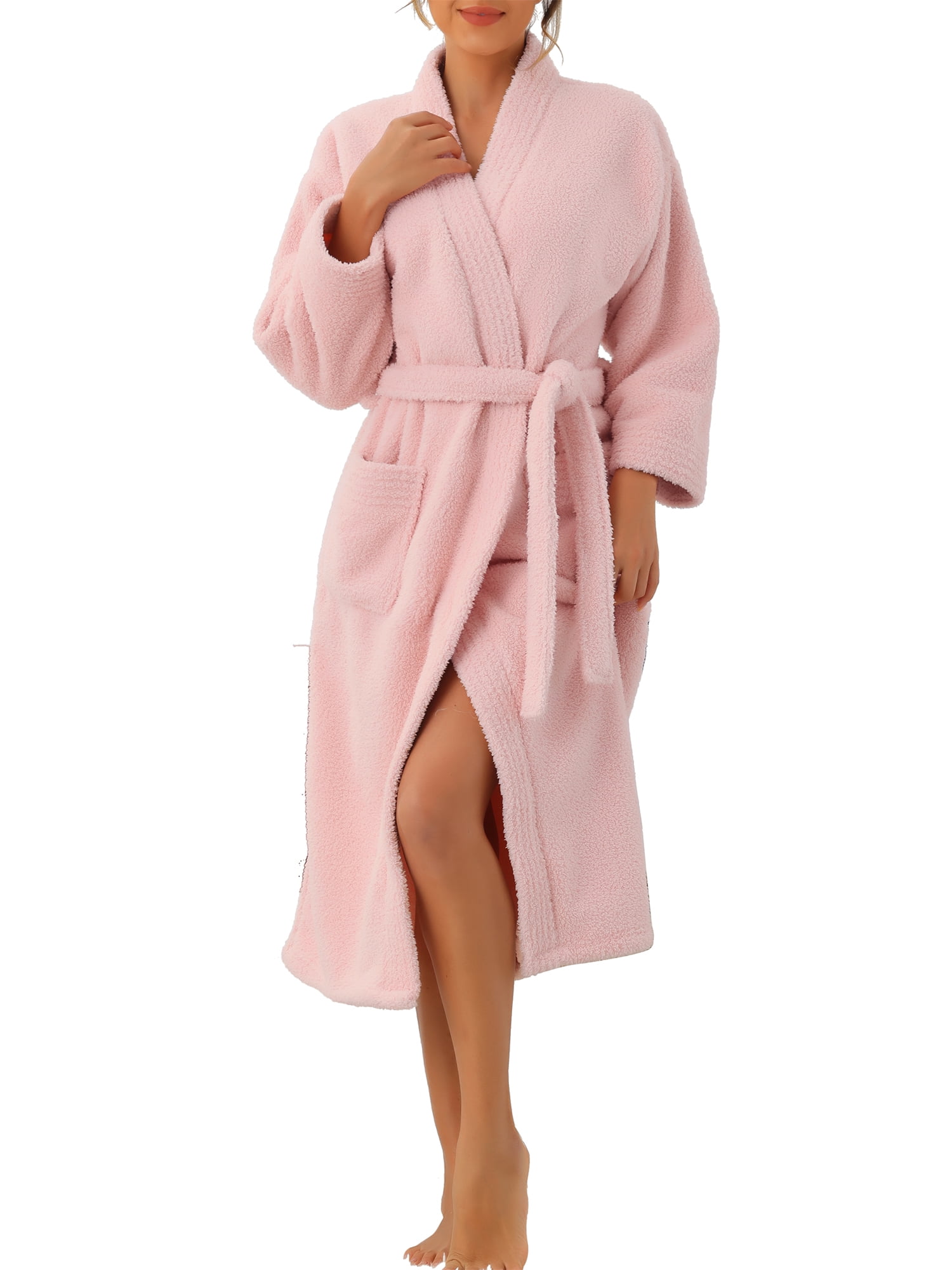 cheibear Women's Kimono Fluffy Fleece Robe Long Sleeve Thick Plush Self ...