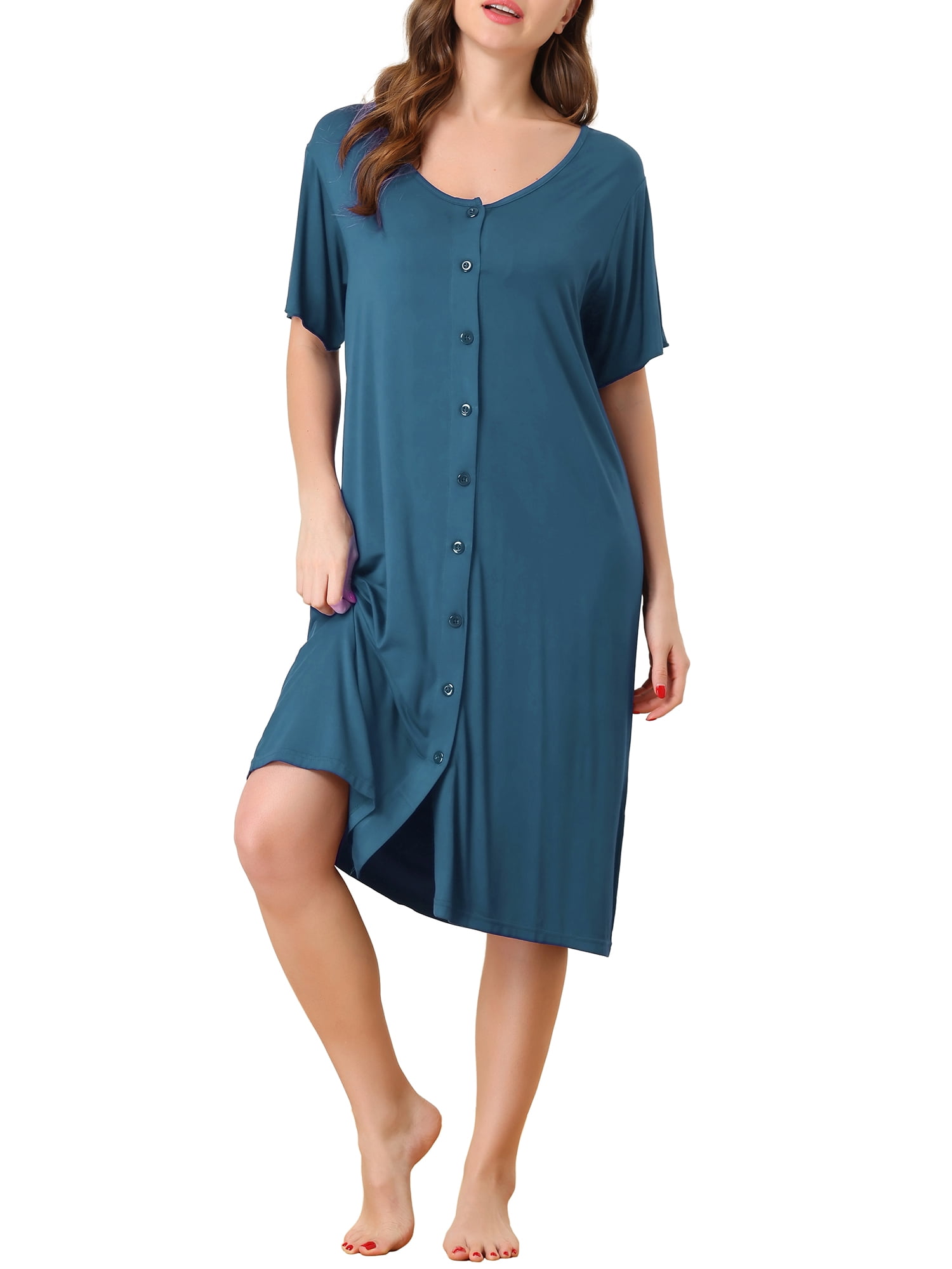 cheibear Women's Modal Nightgowns Soft Button Down Short Sleeve Pajama ...