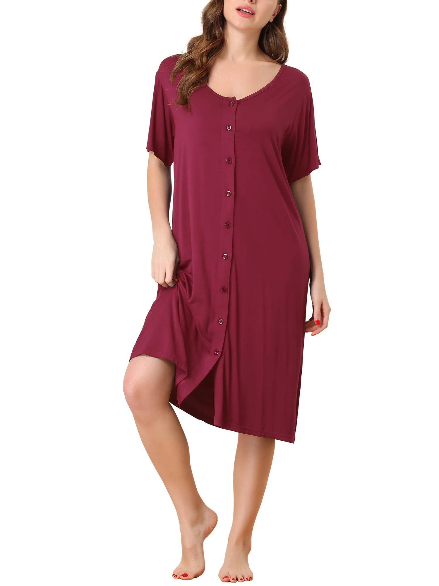 INSPIRE CHIC Women's Nightgown Button Down Soft Modal Short Sleeve ...