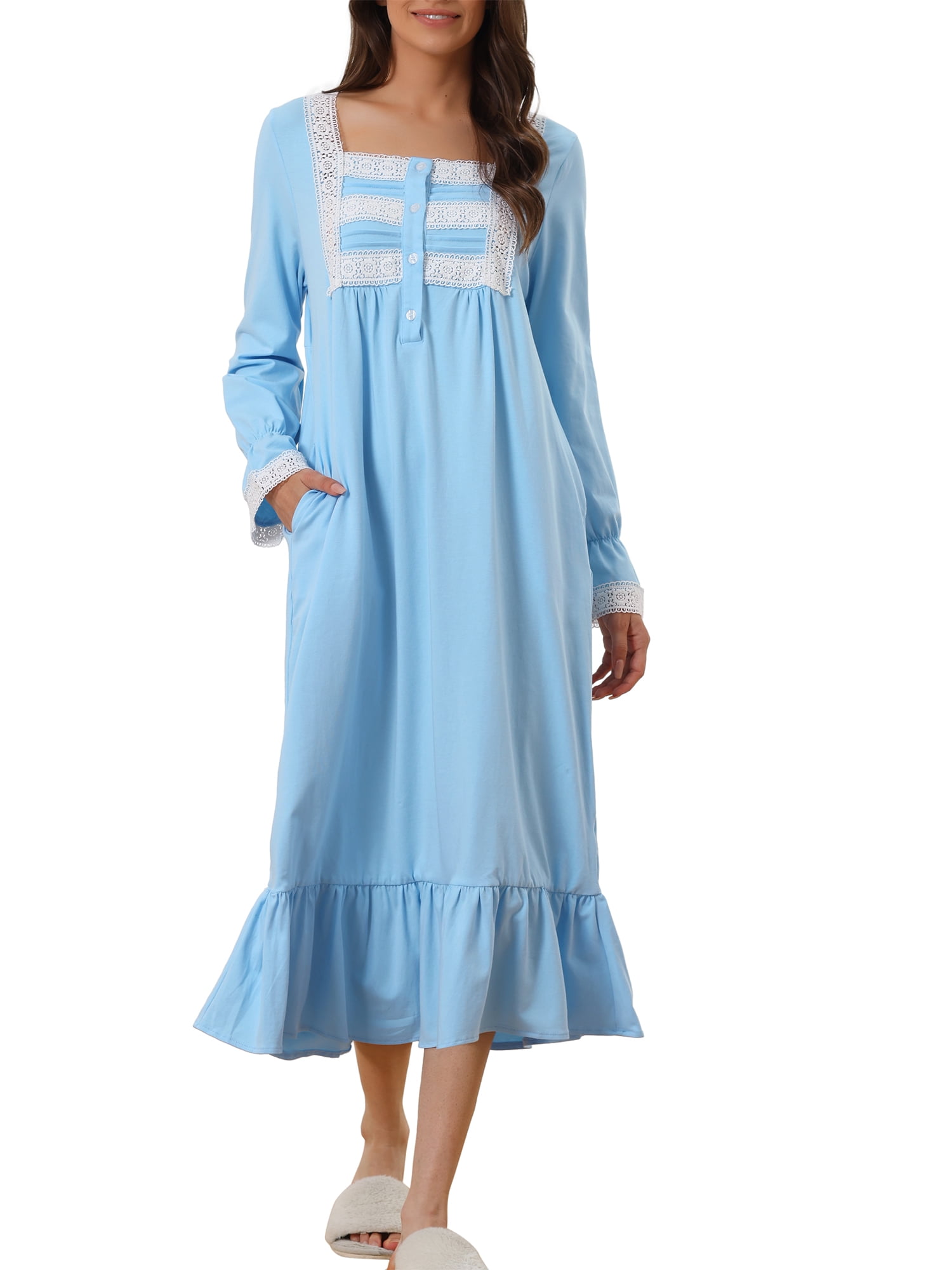 INSPIRE CHIC Women's Nightgown Long Sleeve Ruffle Night Shirt Sleepwear ...