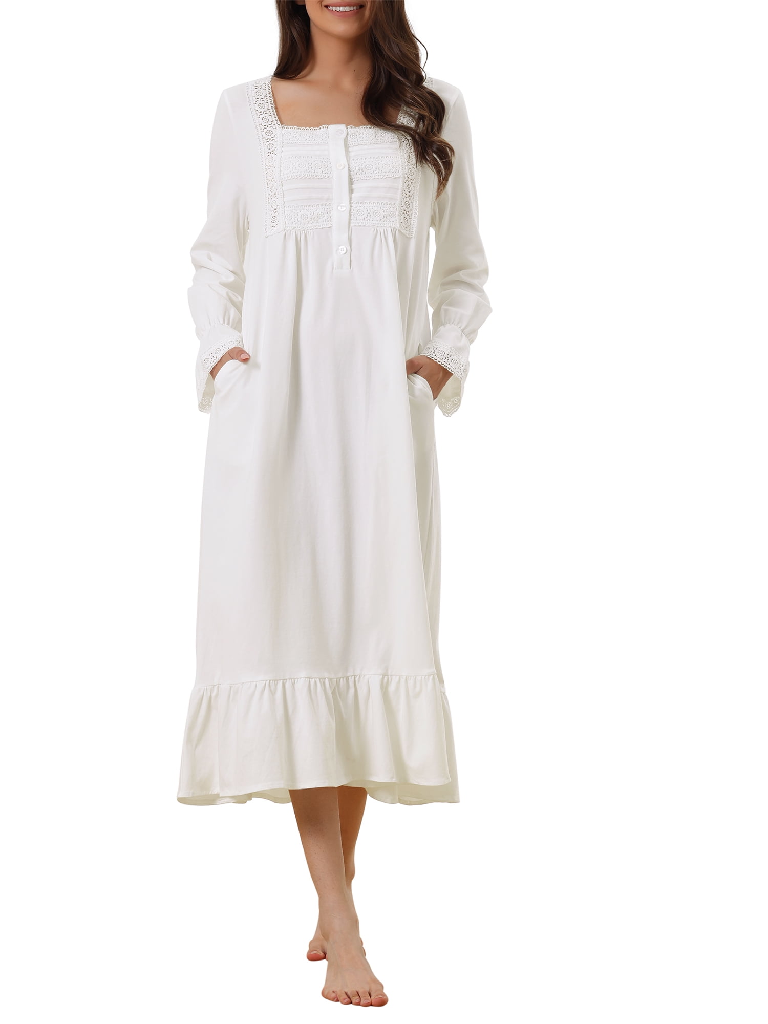 INSPIRE CHIC Women's Nightgown Long Sleeve Ruffle Night Shirt Sleepwear ...