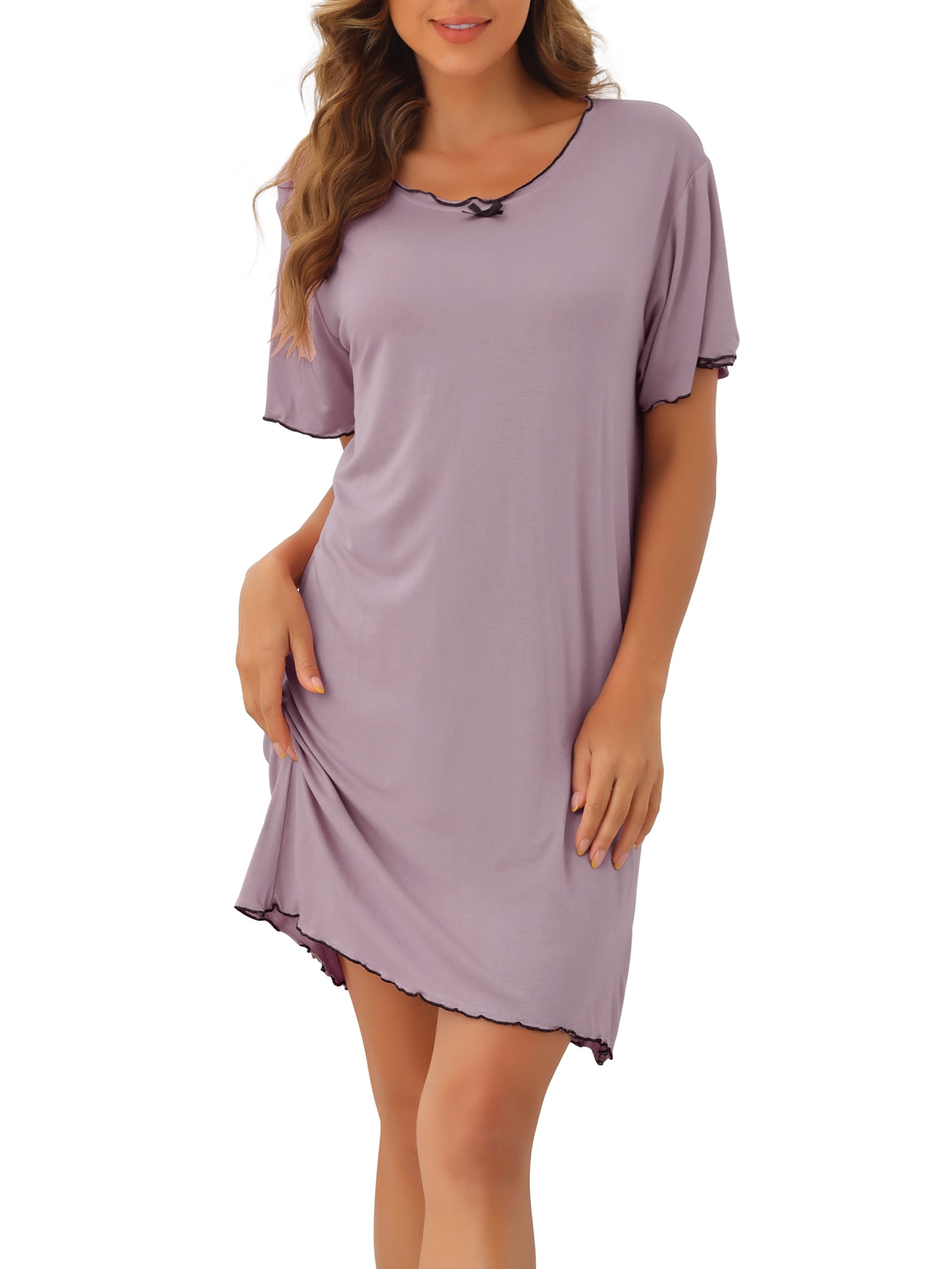 cheibear Women's Nightgowns Soft Ruffled Sleepwear Short Sleeve Sleep ...