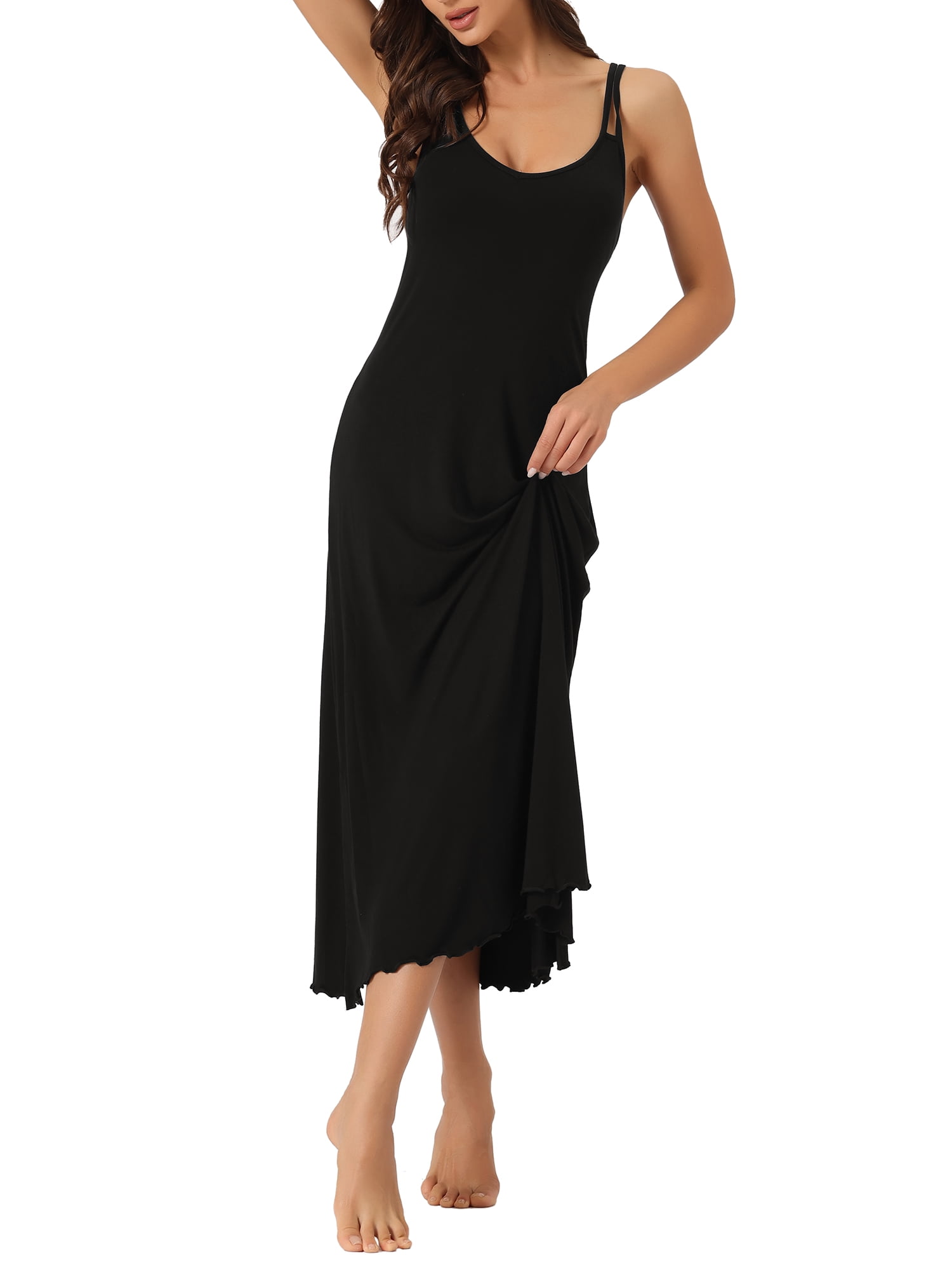 INSPIRE CHIC Women's Pajama Dress Spaghetti Straps Slip Round Neck ...