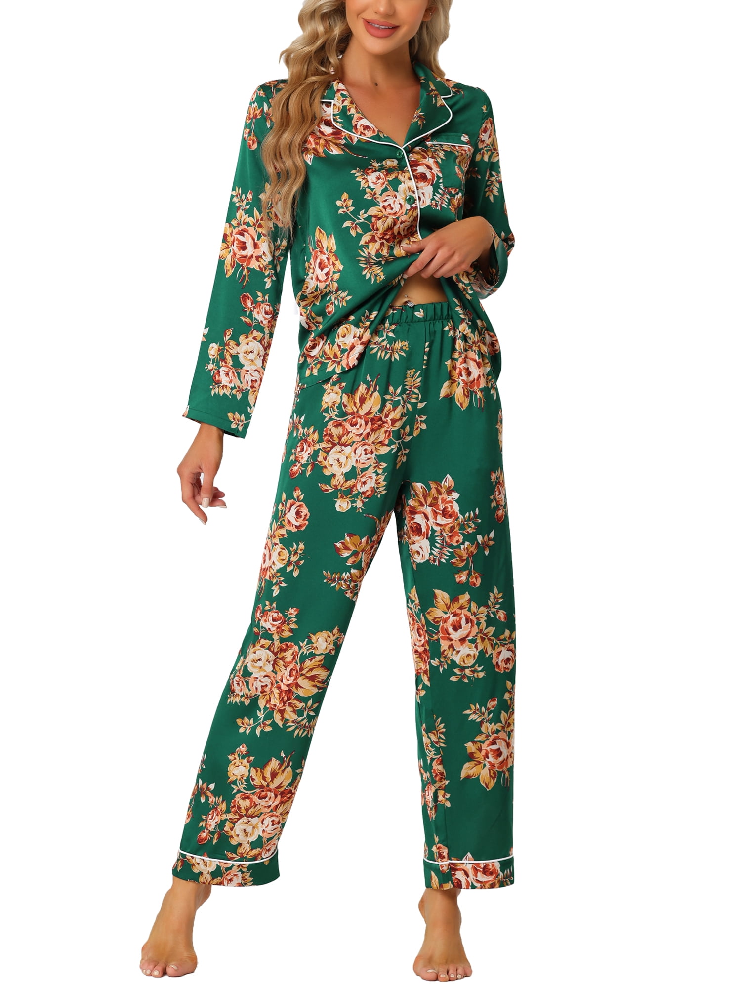 INSPIRE CHIC Women's Satin Pajamas Sleepwear Long Sleeve Tops with ...