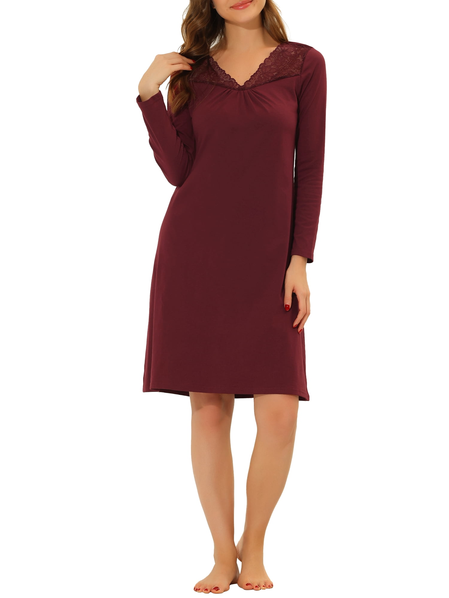 INSPIRE CHIC Women's Pajamas Dress Nightshirt Lace Trim Lounge ...