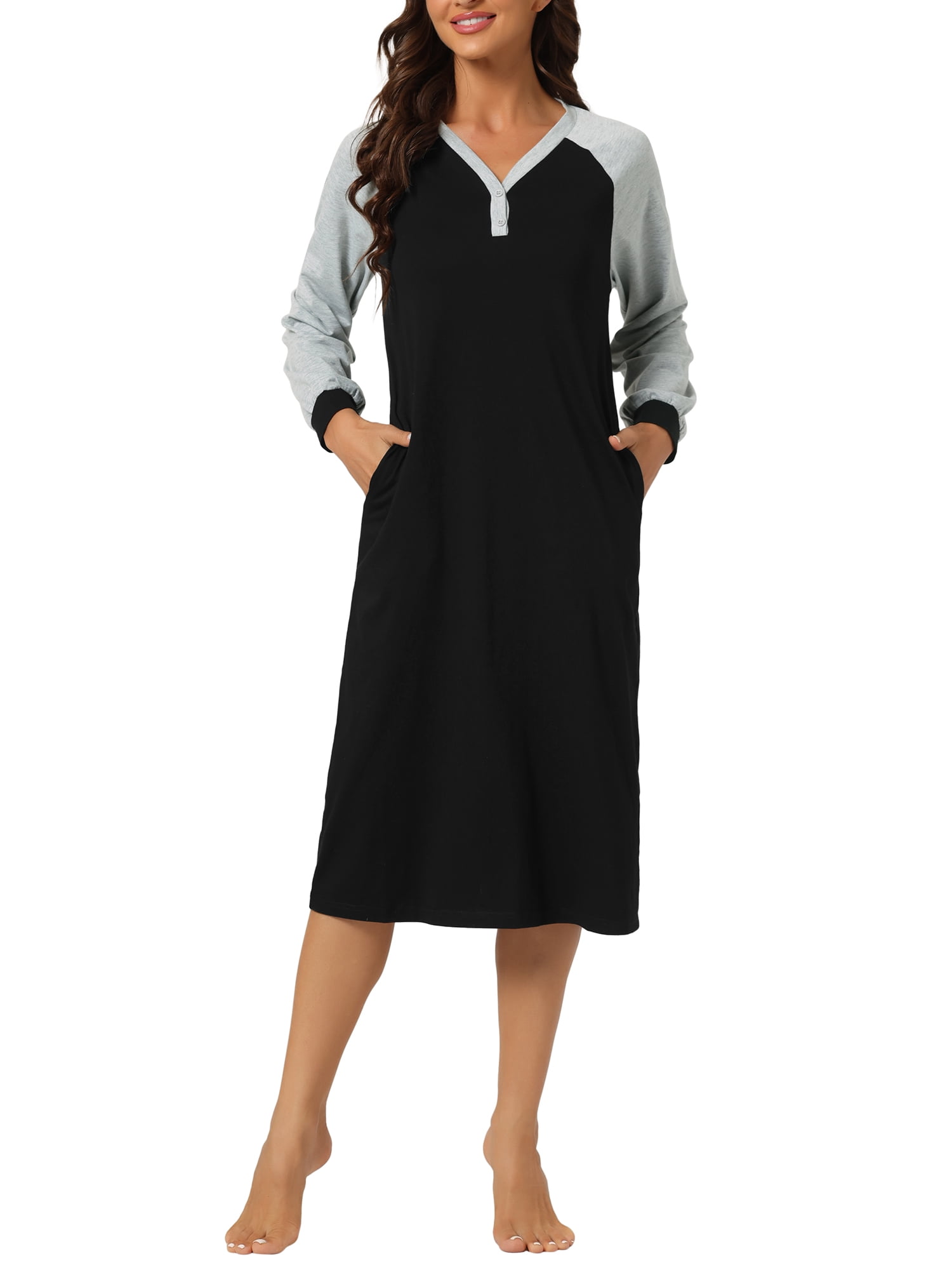 INSPIRE CHIC Women's Lounge Dress Sleepshirt Pajamas Long Sleeves ...