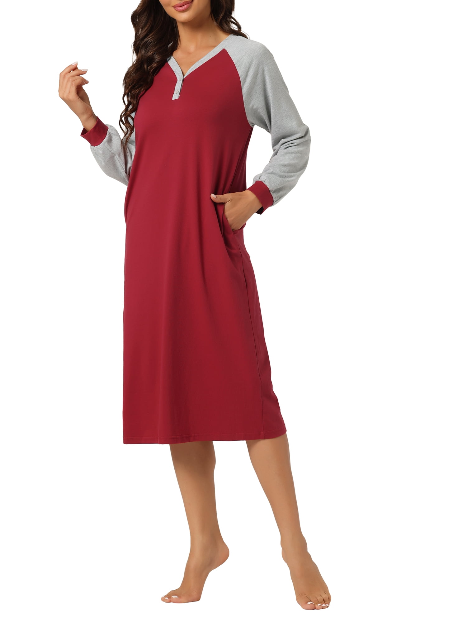INSPIRE CHIC Women's Lounge Dress Sleepshirt Pajamas Long Sleeves ...