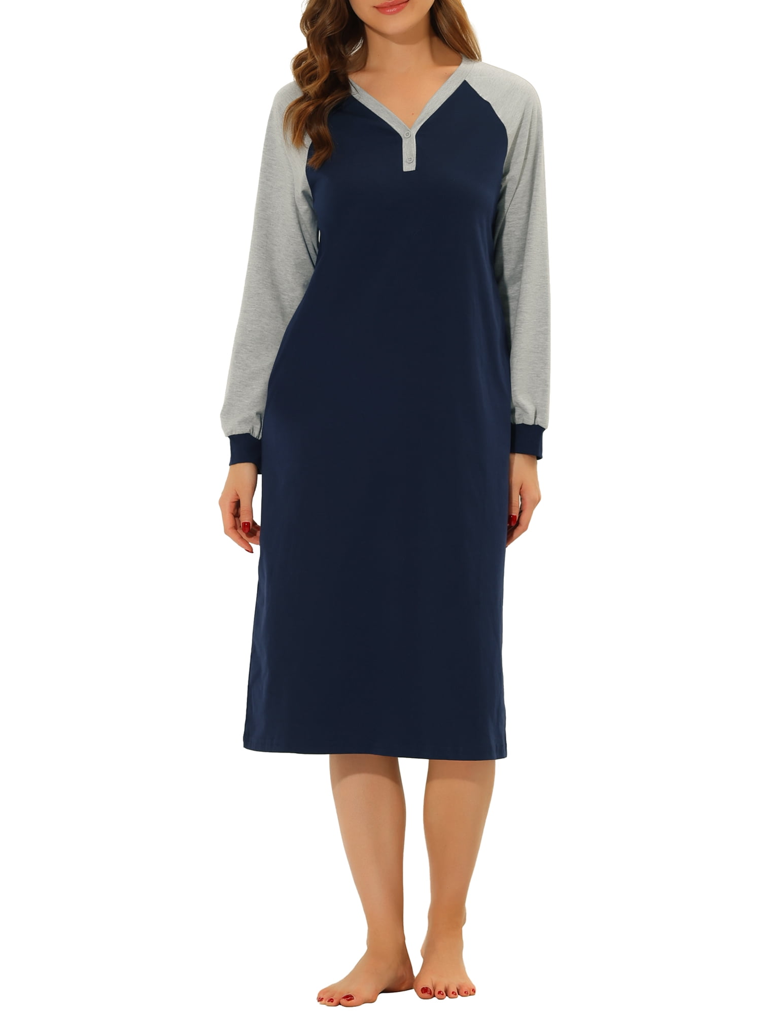 INSPIRE CHIC Women's Lounge Dress Sleepshirt Pajamas Long Sleeves ...